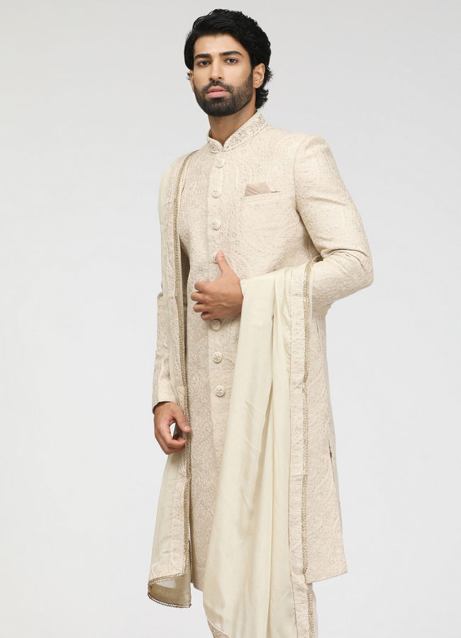 Sherwani for Men - Buy Ash White Sherwani With Dupatta Online @Manyavar