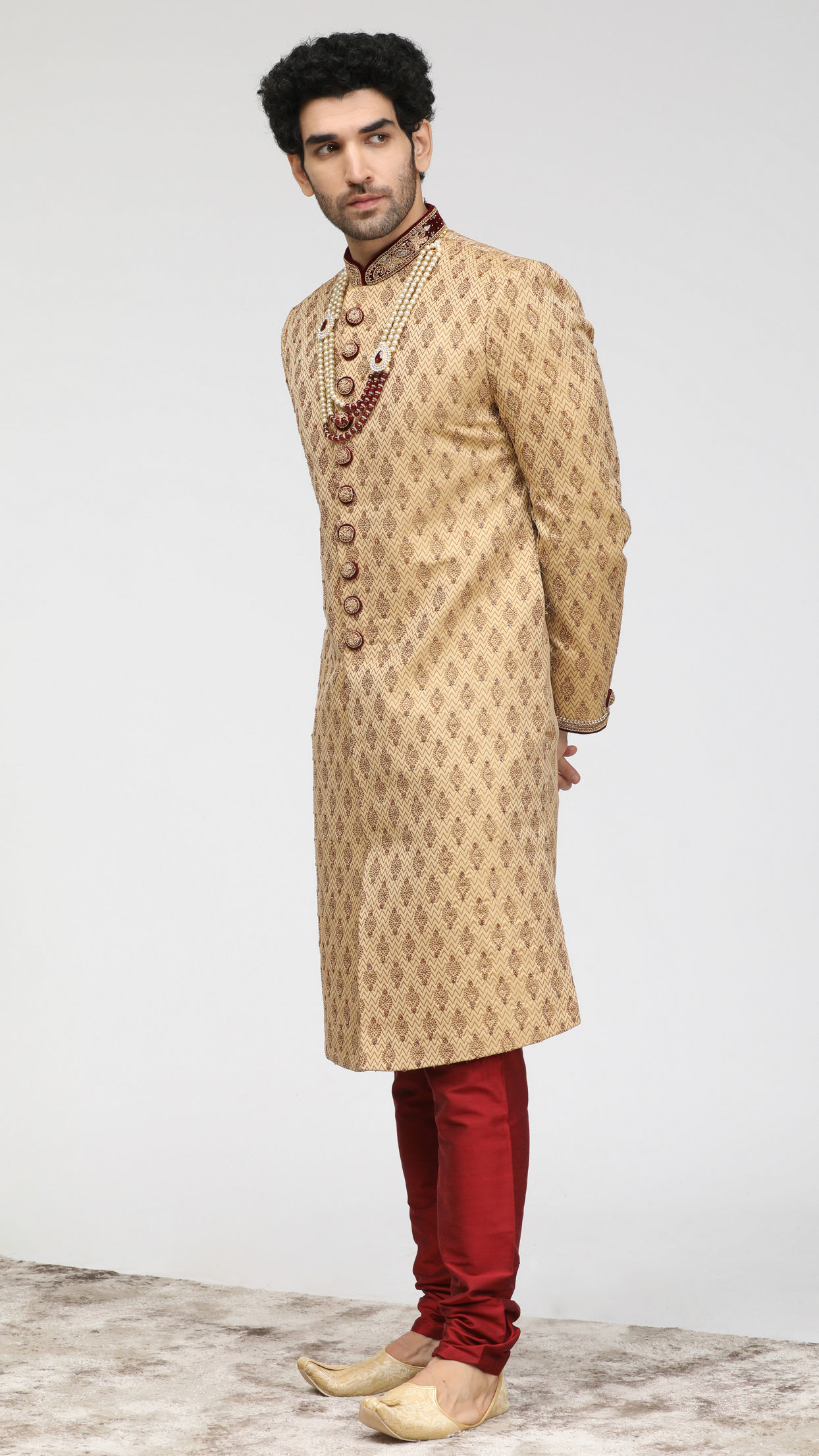 Sherwani for Men - Buy Beige Jacquard Sherwani Set Online @Manyavar
