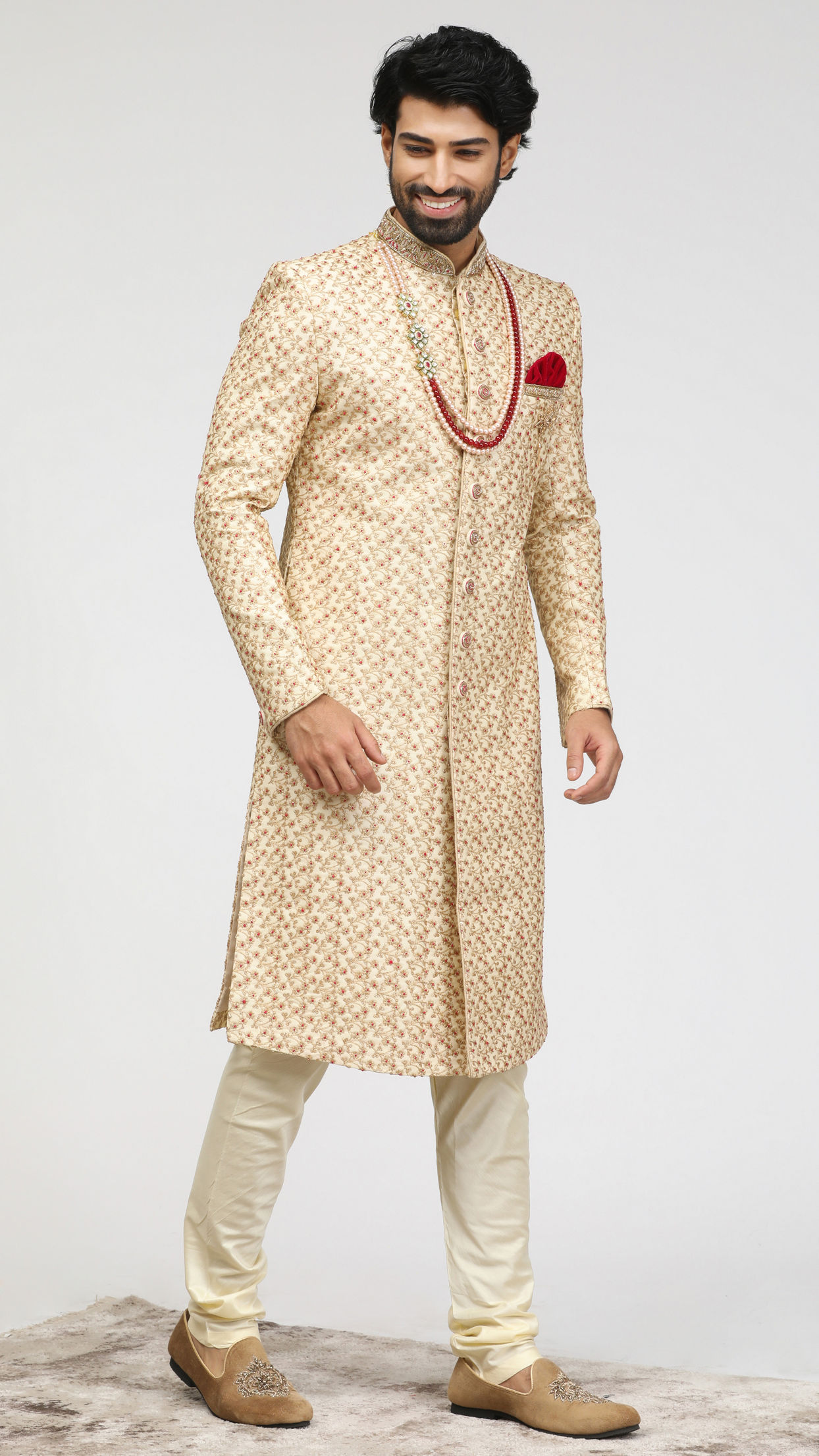 Sherwani for Men - Buy Beige Sherwani With Heavy Embroidery Work Online ...