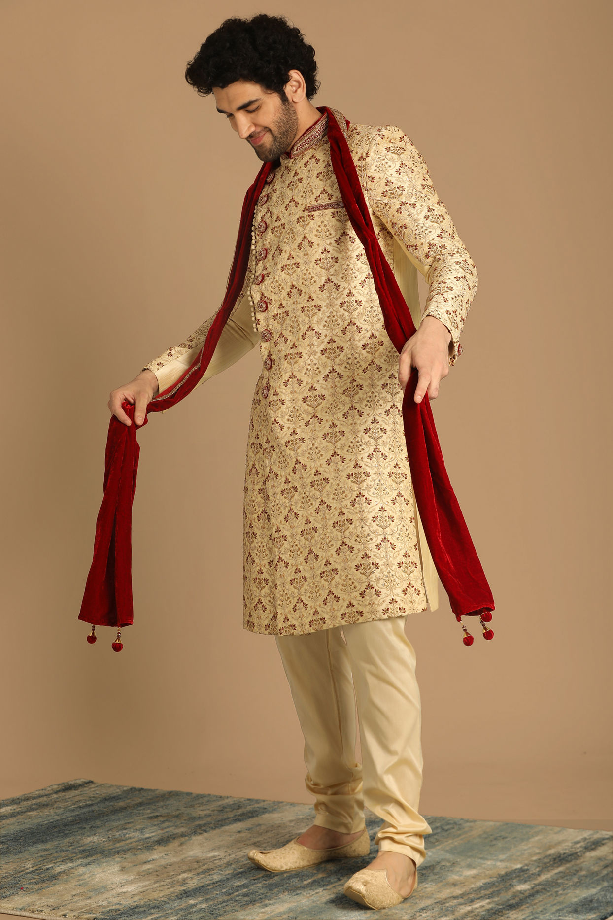 Sherwani for Men - Buy Suave Biscuit Shade Sherwani Online @Manyavar