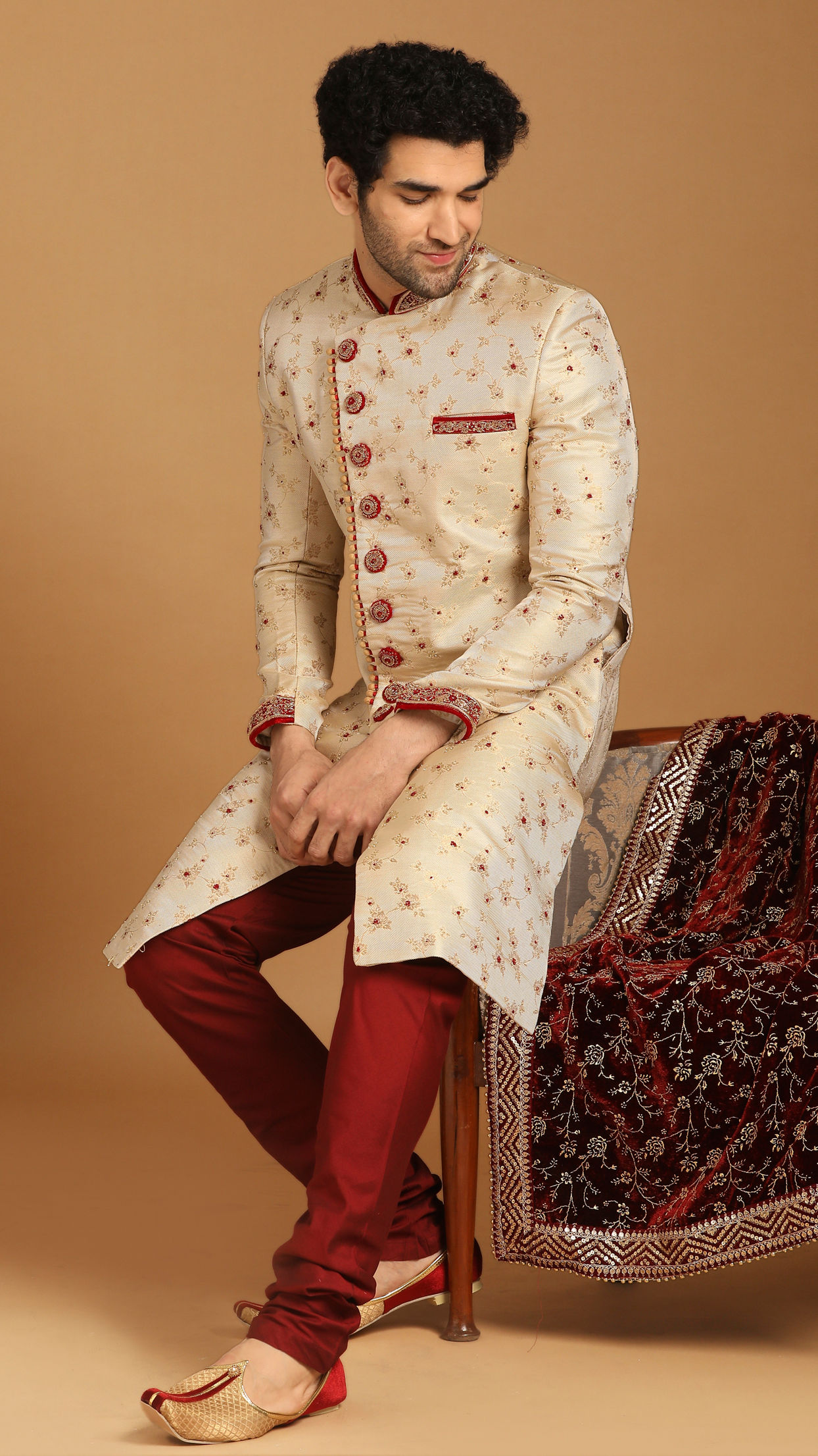 Sherwani for Men - Buy Contemporary Biscuit Color Sherwani Online @Manyavar