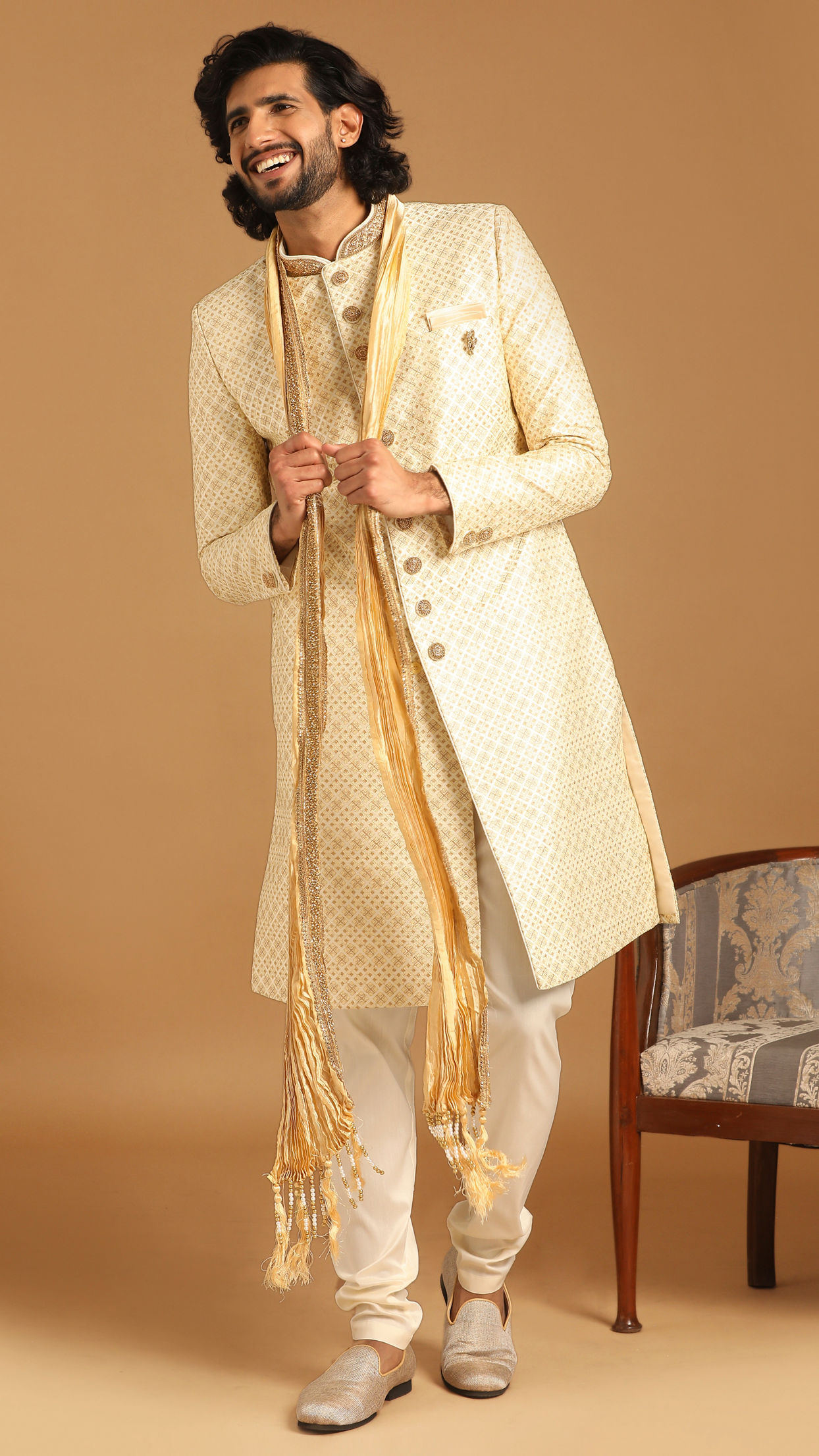 Sherwani for Men - Buy Luxe Cream Color Sherwani Online @Manyavar