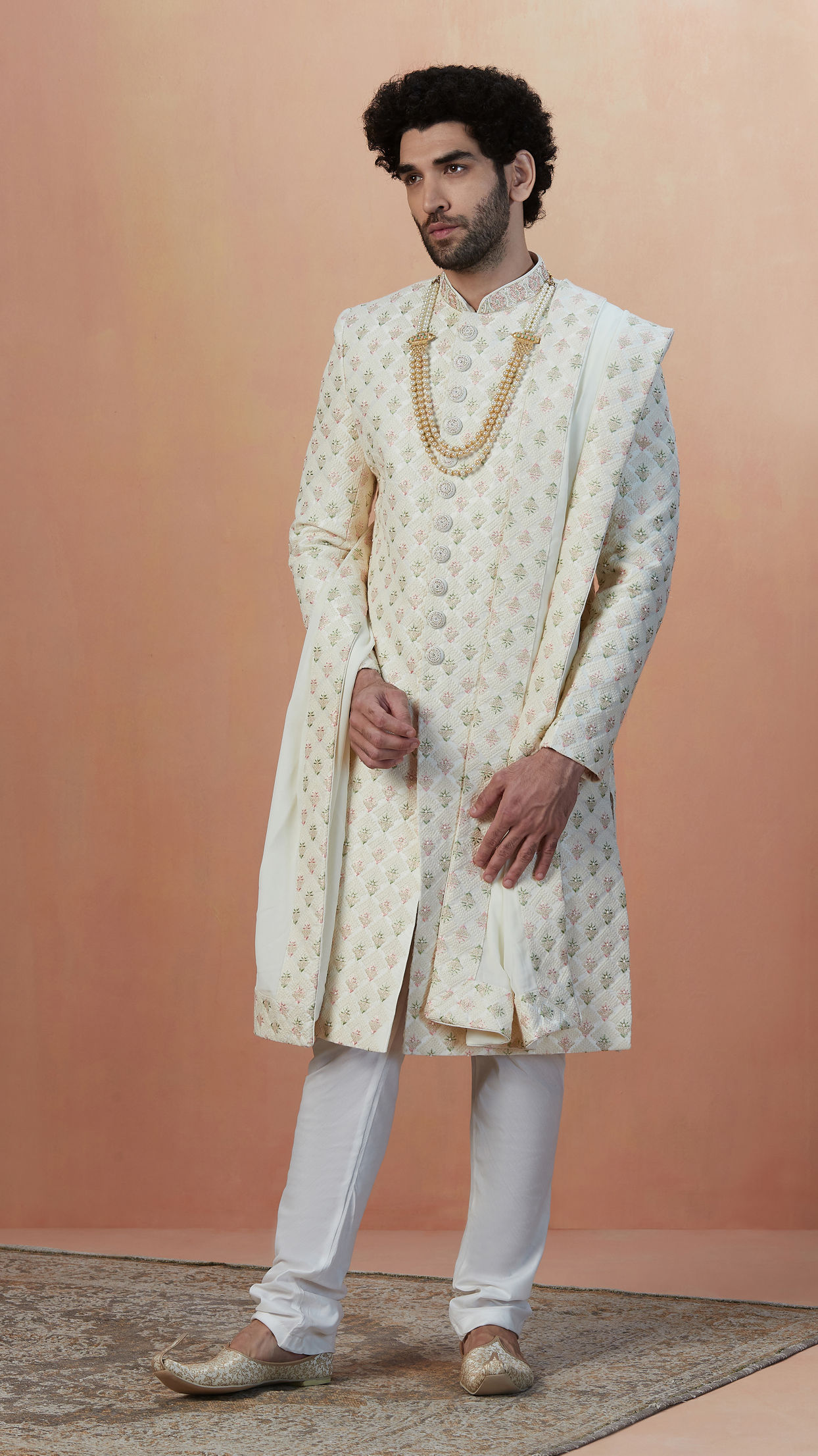 Sherwani for Men - Buy Pearl White Self Embroidered Sherwani With ...
