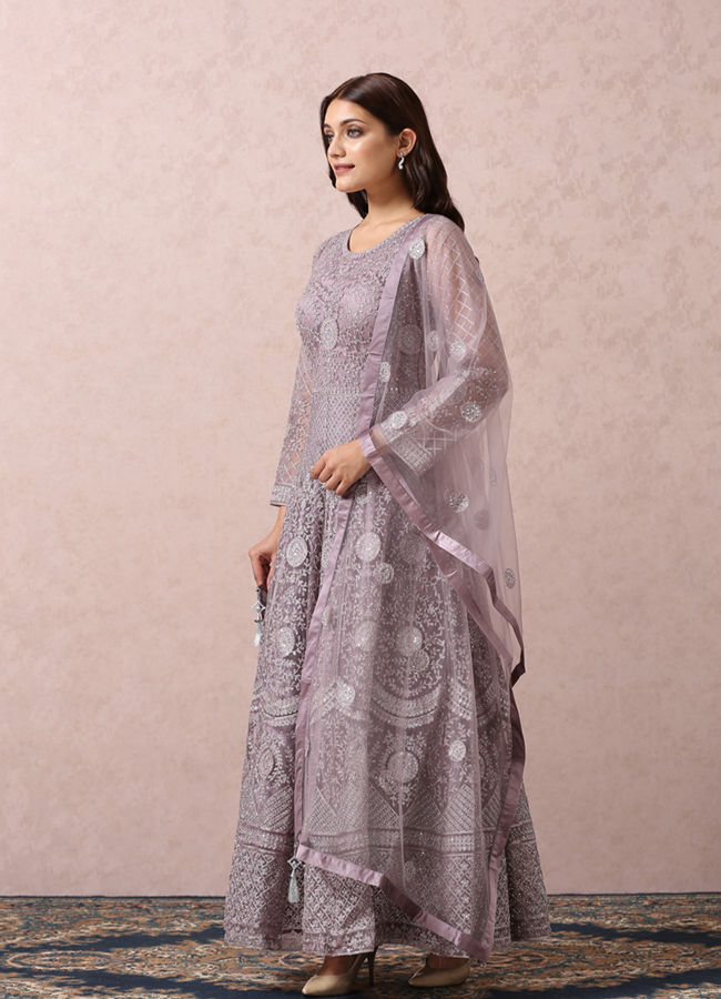 Buy Purple Embellished Gown With Dupatta Online in the USA @Mohey ...