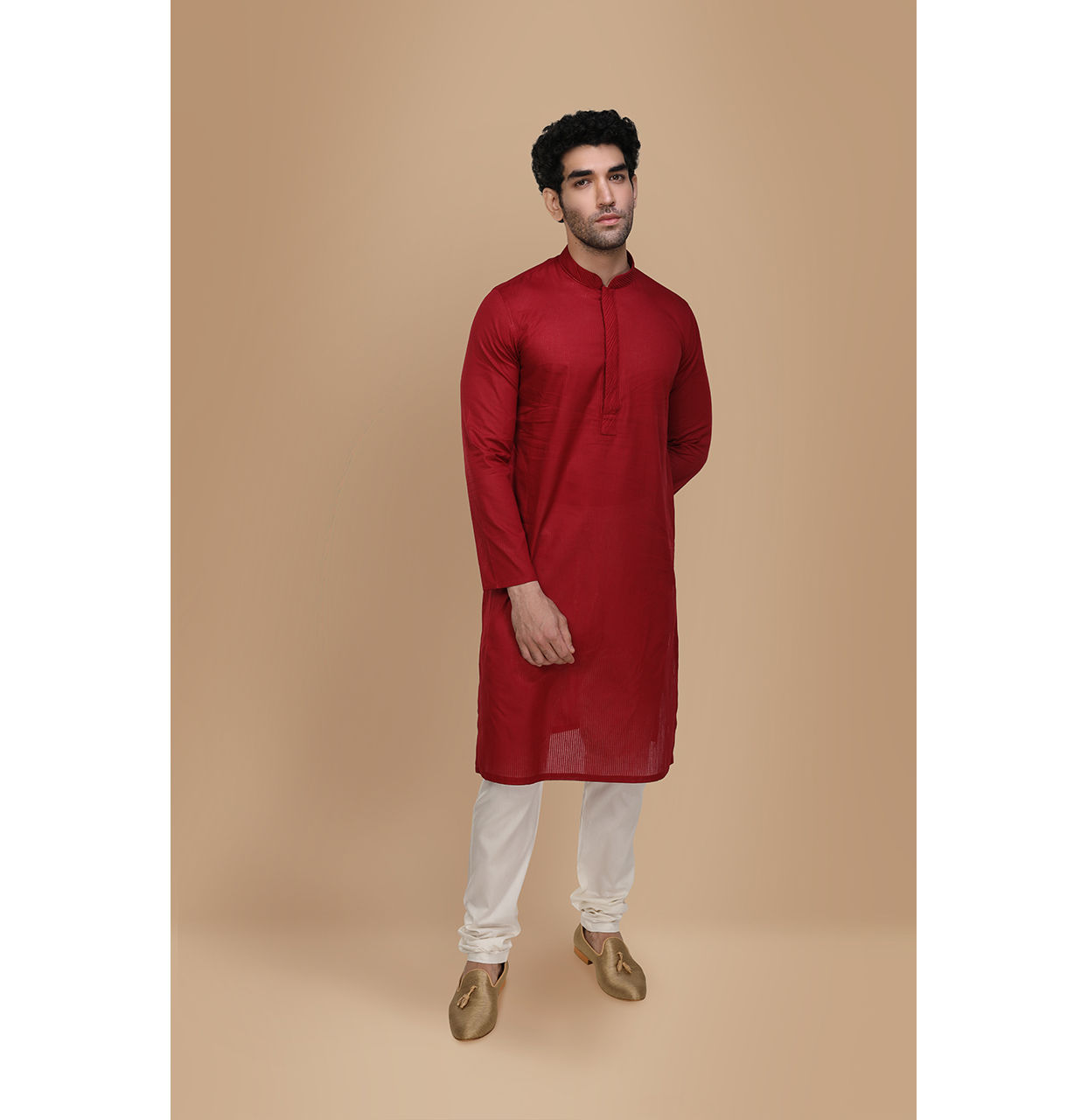 Buy Ruby Red Plain Kurta Set Online in Canada @Manyavar - Kurta Pajama ...