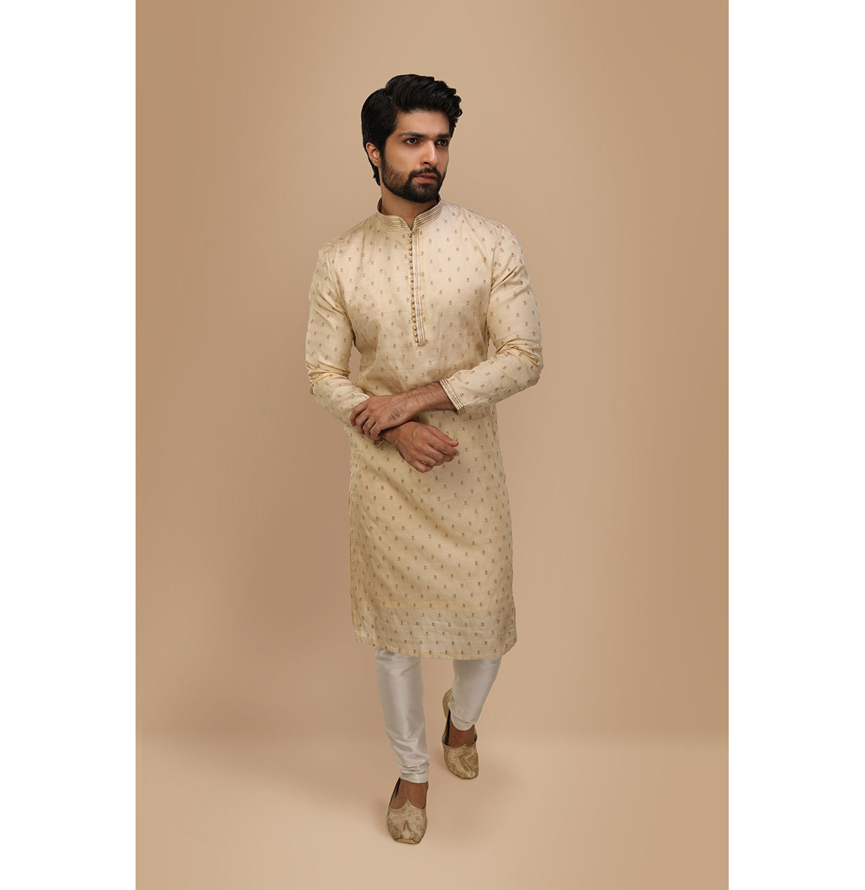 Buy Beige Self Motif Kurta Set Online in India @Manyavar - Kurta Pajama ...