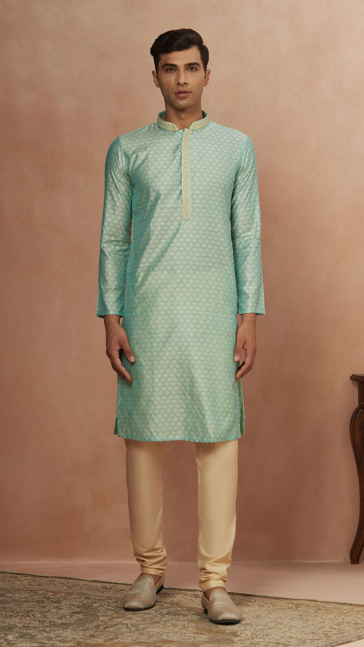 Kurta Pajama for Men - Buy Sea Green Jacquard Kurta Pajama Online @Manyavar