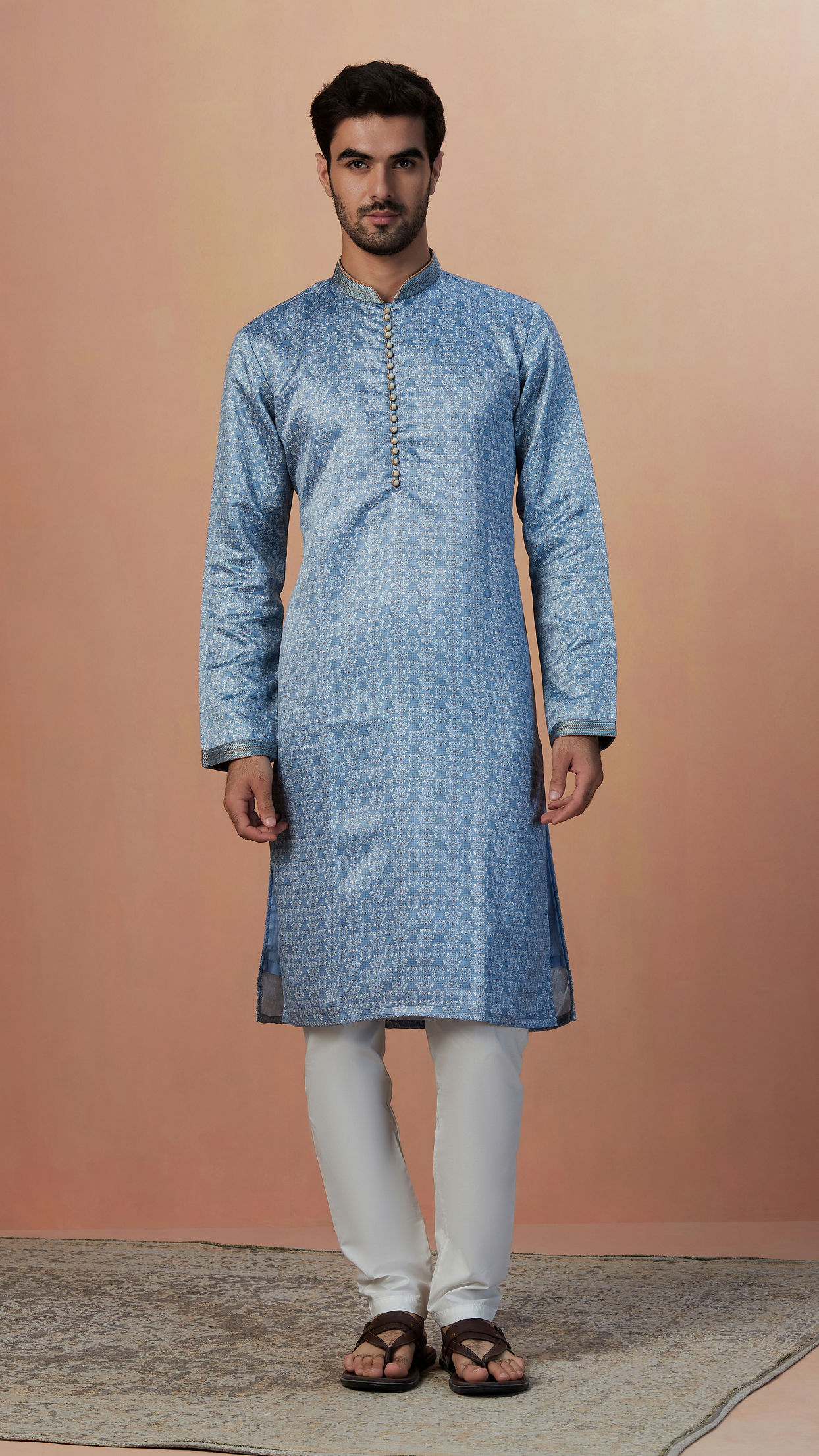 Buy Sky Blue Printed Kurta Set Online in the USA @Manyavar - Kurta ...