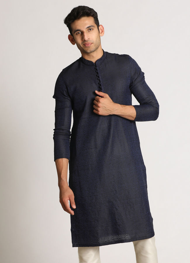 Buy Navy Blue Self Design Kurta Set Online in India @Manyavar - Kurta ...