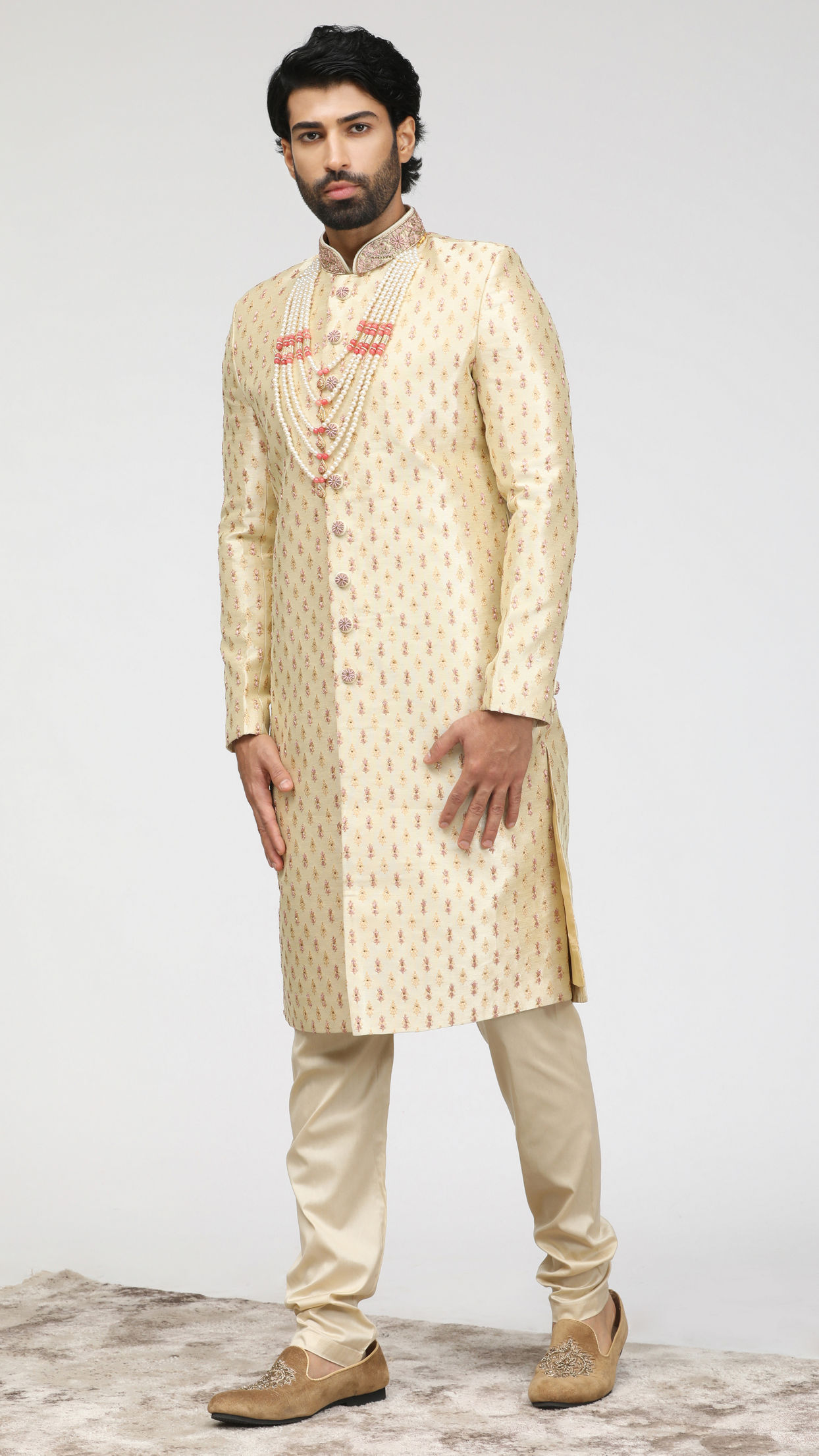 Sherwani for Men - Buy Beige Sherwani With Contrasting Motifs Online ...