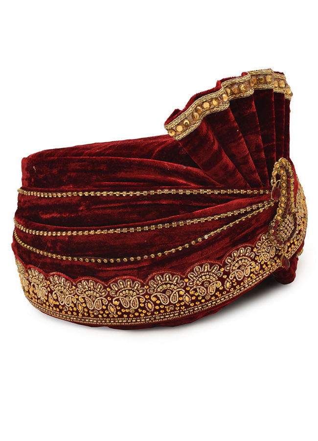Buy Traditional Maroon Safa With Stone Studded Broach Online in India ...