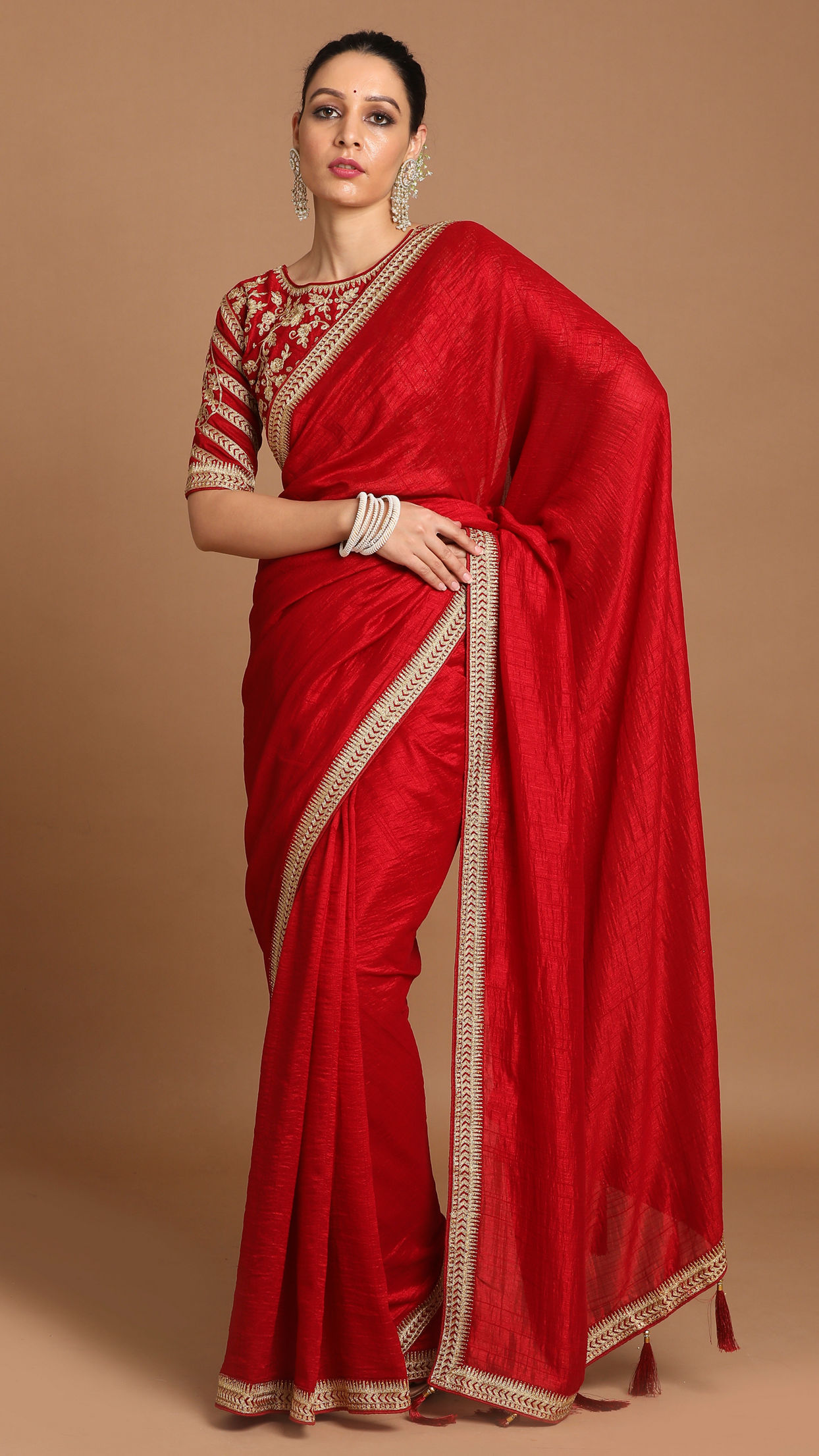 Buy Splendid Dark Red Saree Online in India @Mohey - Saree for Women