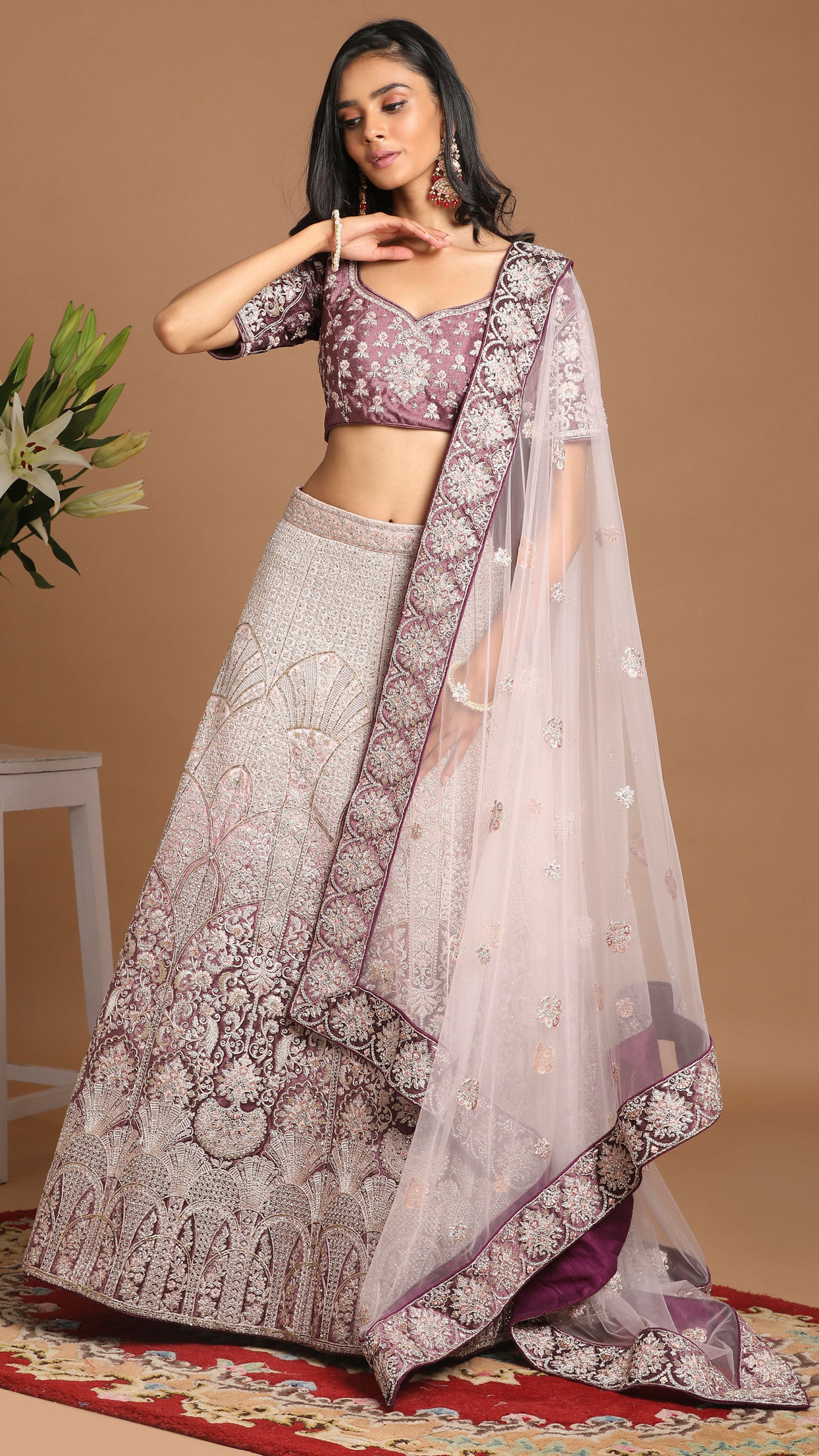 Buy Purple And Light Pink Velvet Bridal Lehenga Online in the USA ...