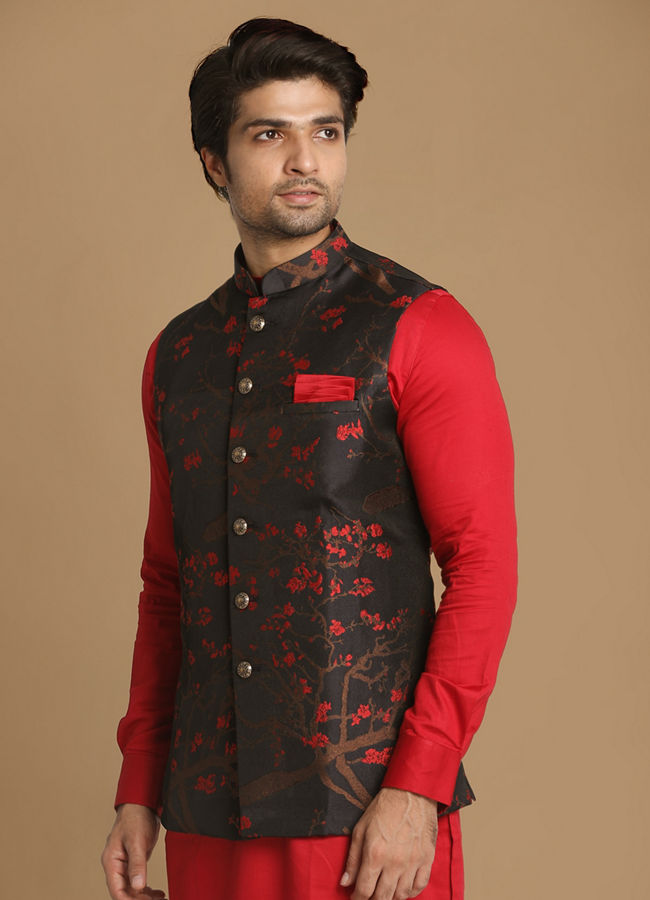 Buy Mesmerizing Red And Blue Kurta Jacket Set Online in India @Manyavar ...