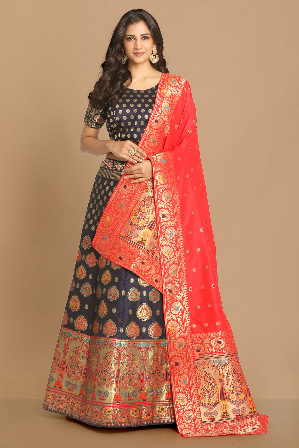 Buy Brilliant Blue Weaved Benarasi Lehenga Online in the USA @Mohey ...