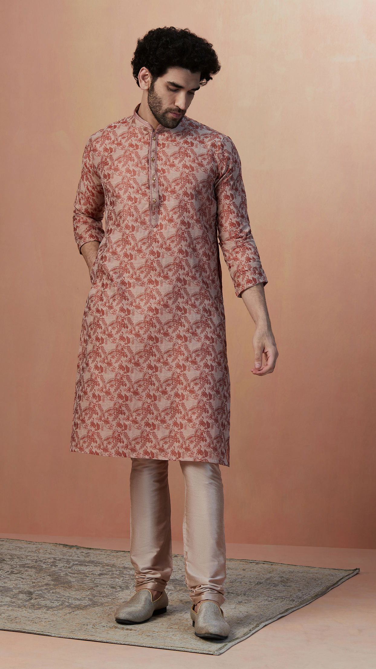 Buy Rust Brown Printed Kurta Pajama Online in India @Manyavar - Kurta ...