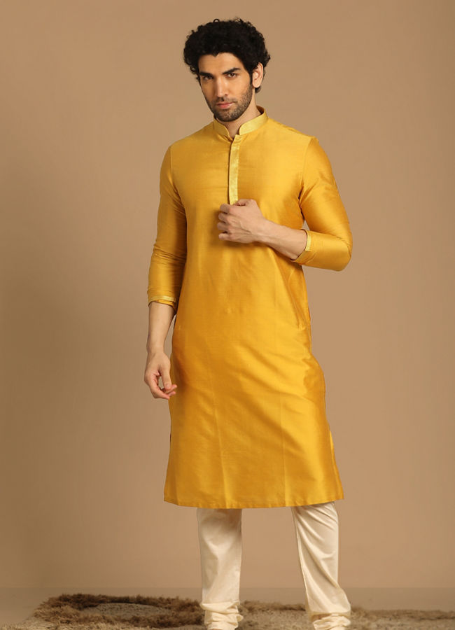 Buy Golden Plain Kurta Set Online in India @Manyavar - Kurta Pajama for Men