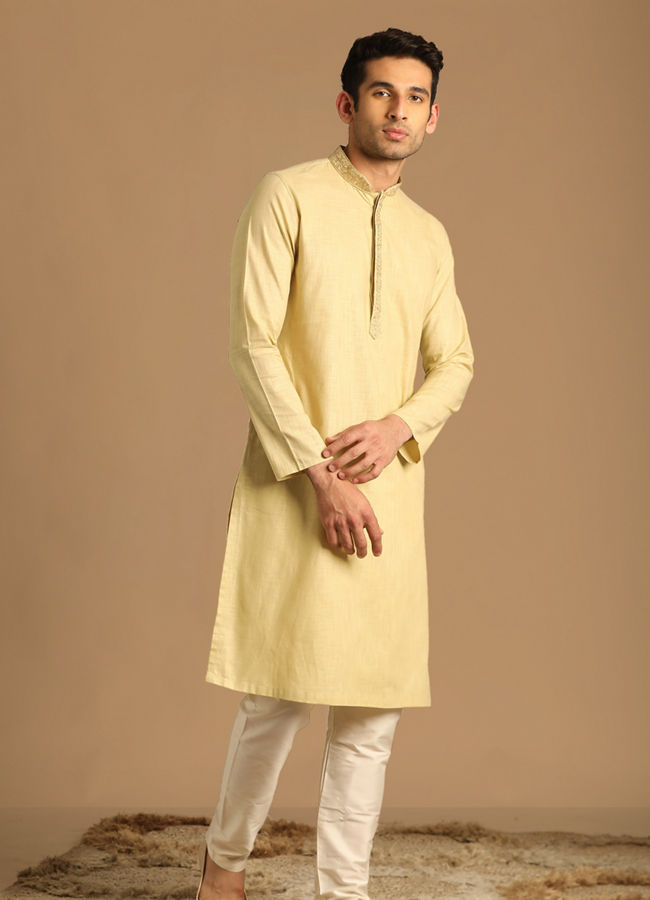 Buy Beige Solid Kurta Set Online in the USA @Manyavar - Kurta Pajama ...