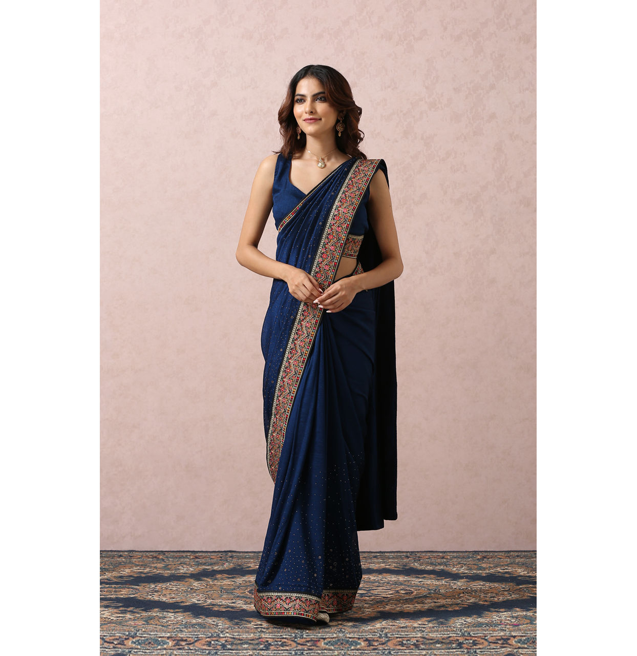 Buy Indigo Blue Art Silk Saree With Multicoloured Border Online in ...
