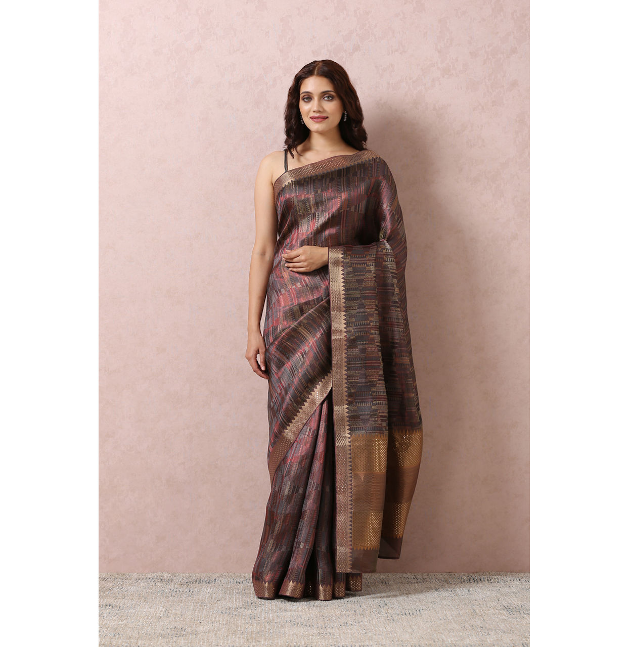 Buy Rust Red Saree With Golden Border Online in India @Mohey - Saree ...