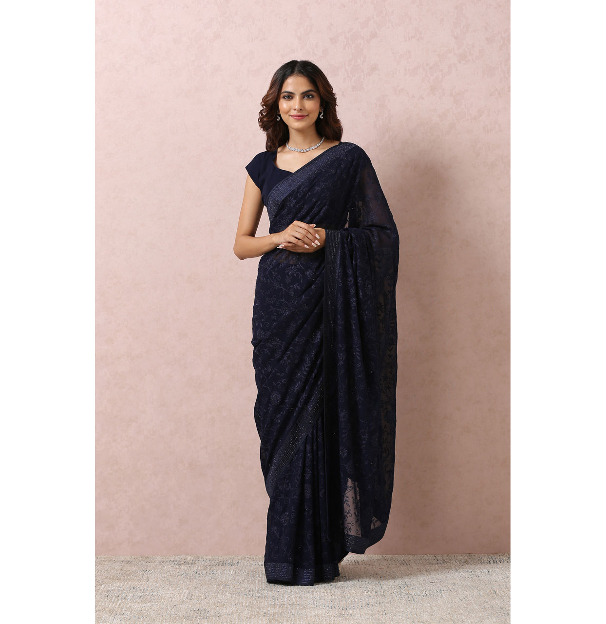 Buy Indigo Blue Georgette Saree Online in India @Mohey - Saree for Women