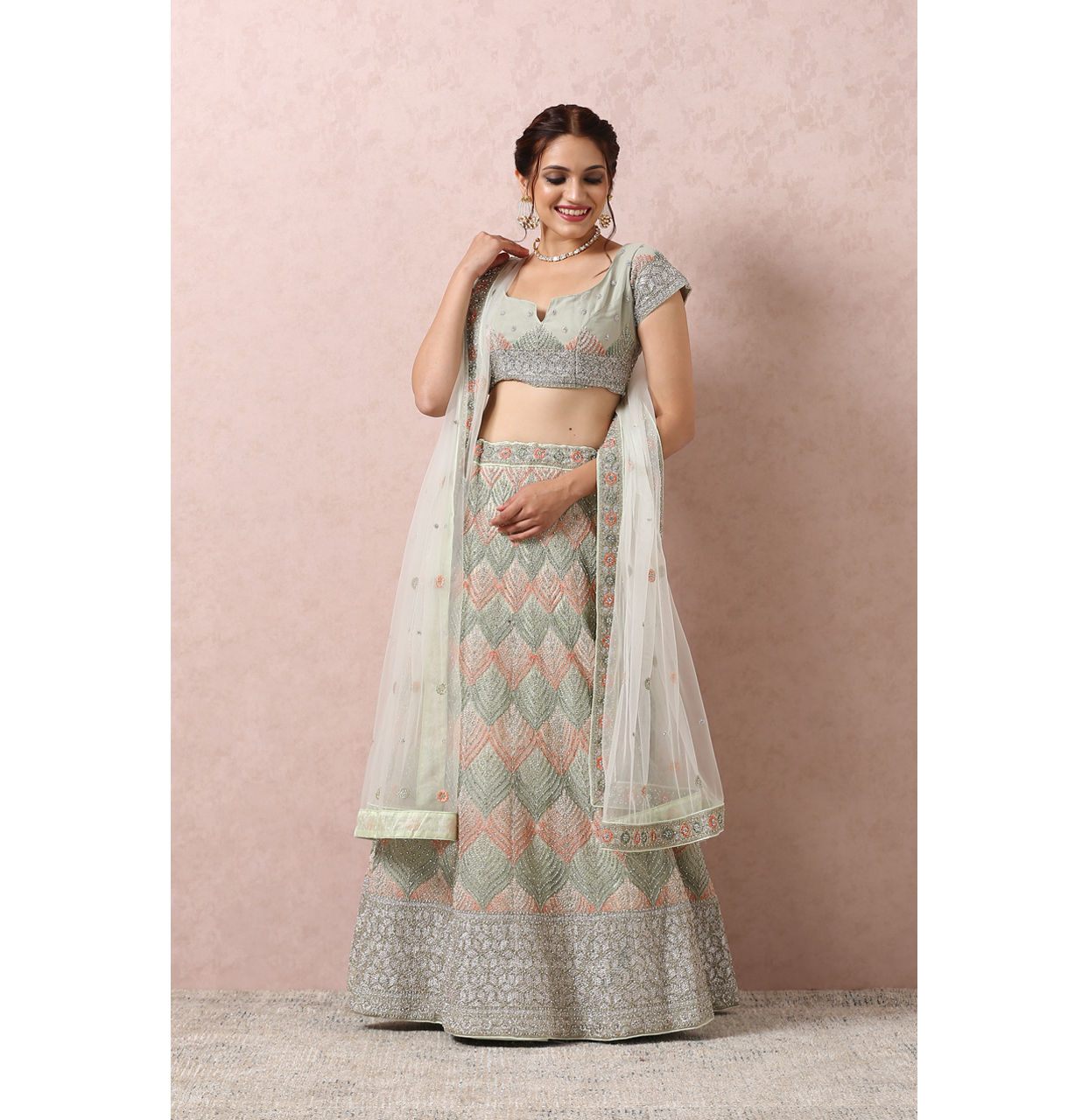 Buy Light Pista Embellished Bridal Lehenga Online in India @Mohey ...