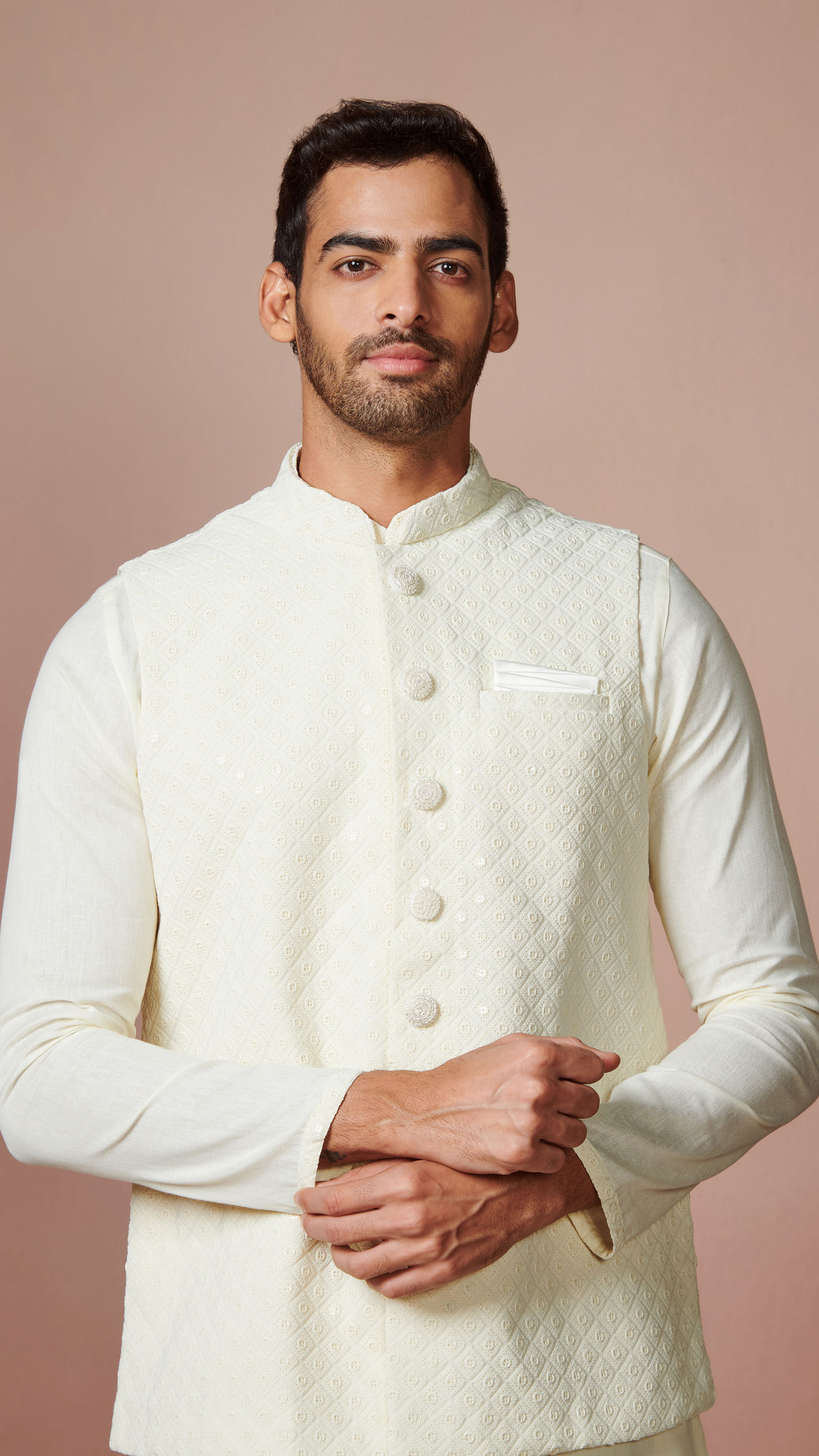 Kurta Jacket Set for Men - Buy Sesame White Self Design Kurta Jacket ...