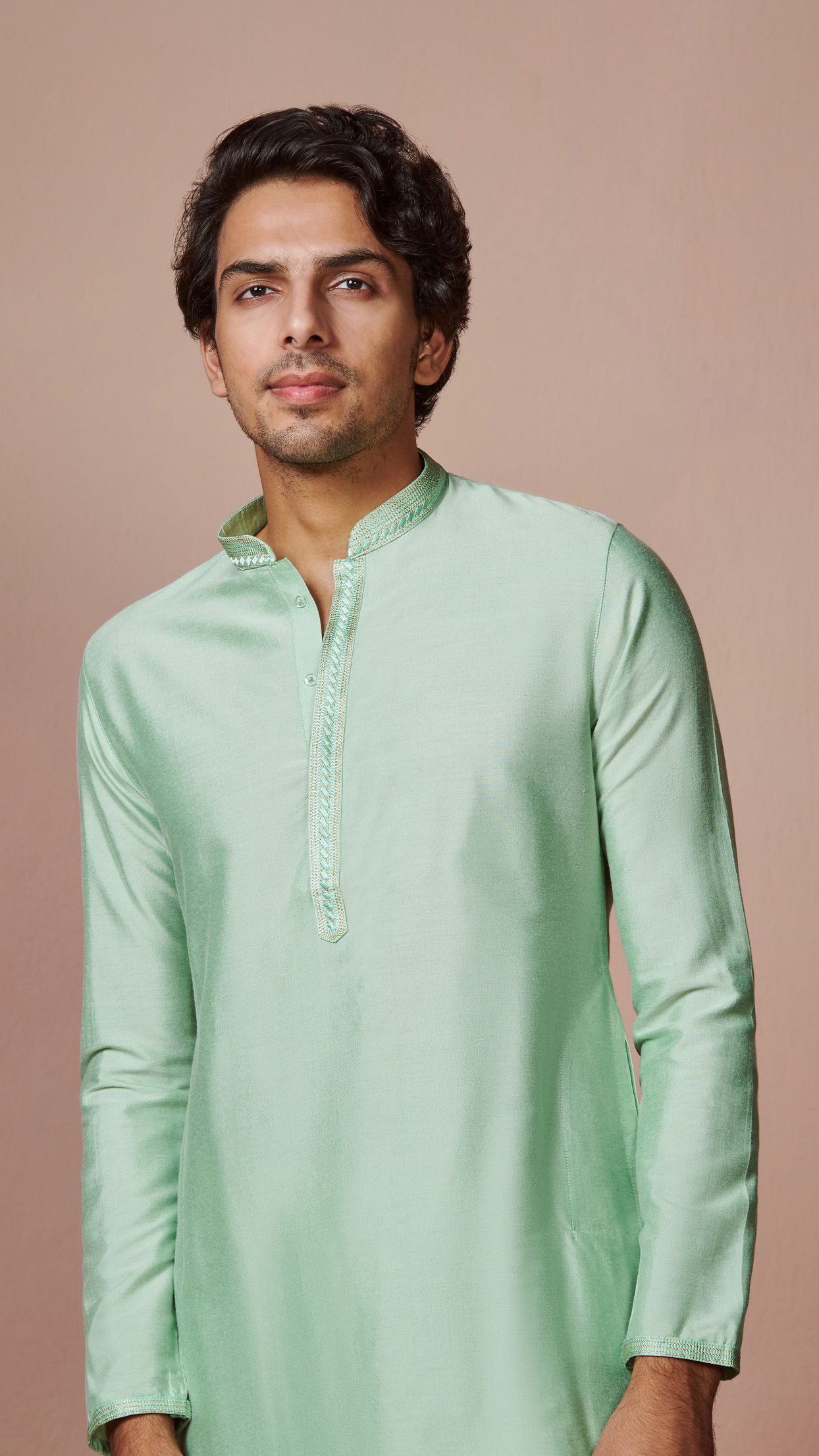 Buy Plain Green Kurta With Embroidered Collar Online in the USA ...