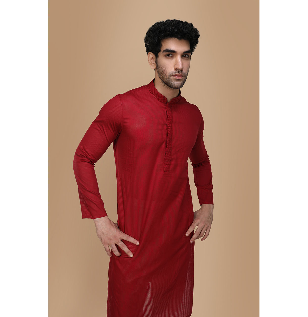 Buy Ruby Red Plain Kurta Set Online in Canada @Manyavar - Kurta Pajama ...