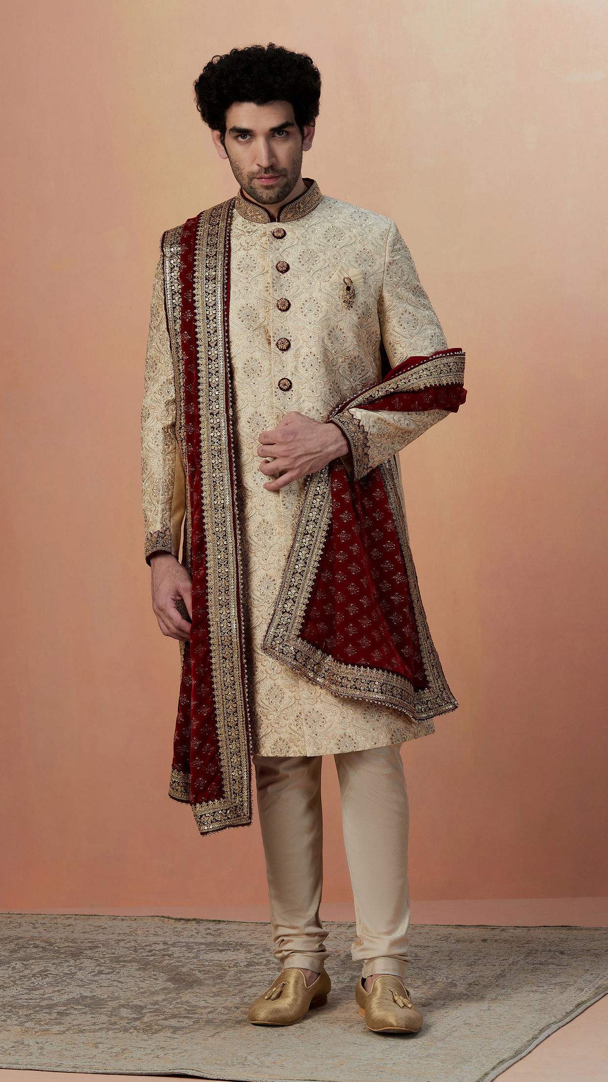 Buy Beige Embellished Sherwani Online in India @Manyavar - Sherwani for Men