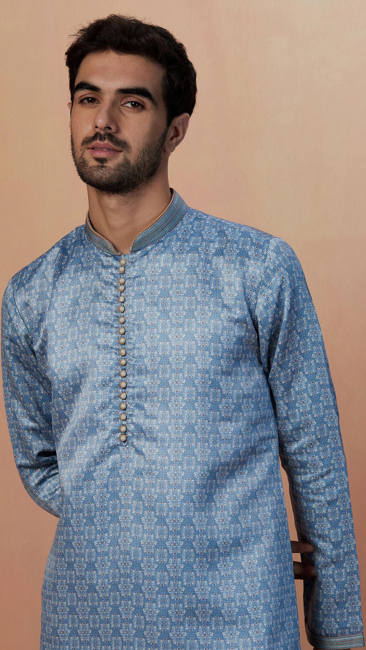 Buy Sky Blue Printed Kurta Set Online in the USA @Manyavar - Kurta ...