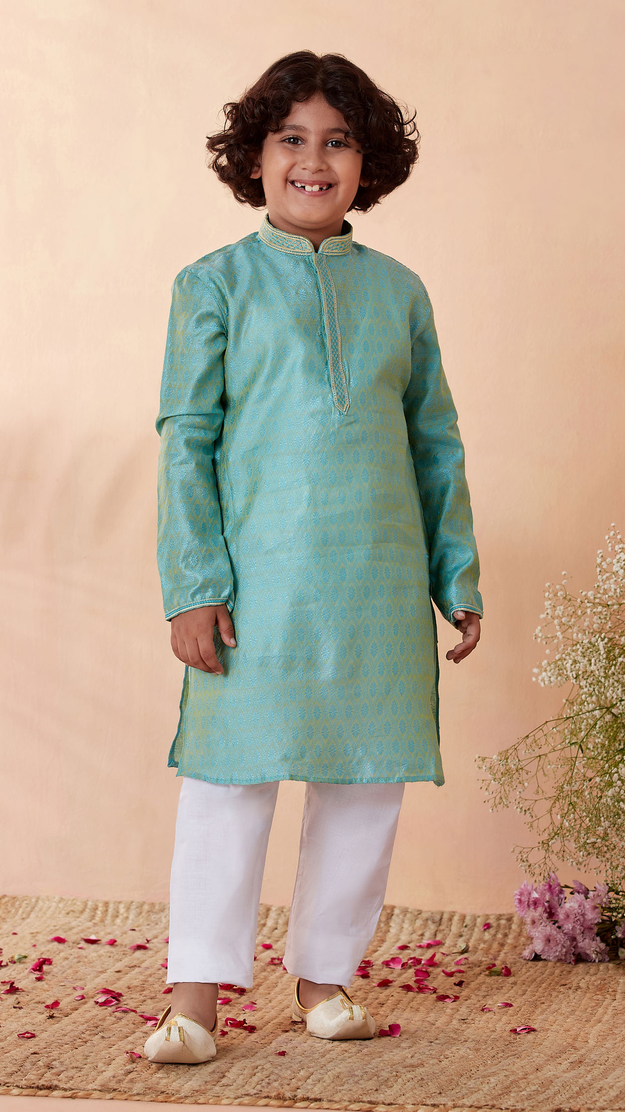 Kurta Set for Boys - Buy Boys Jade Blue Jacquard Kurta Set Online ...