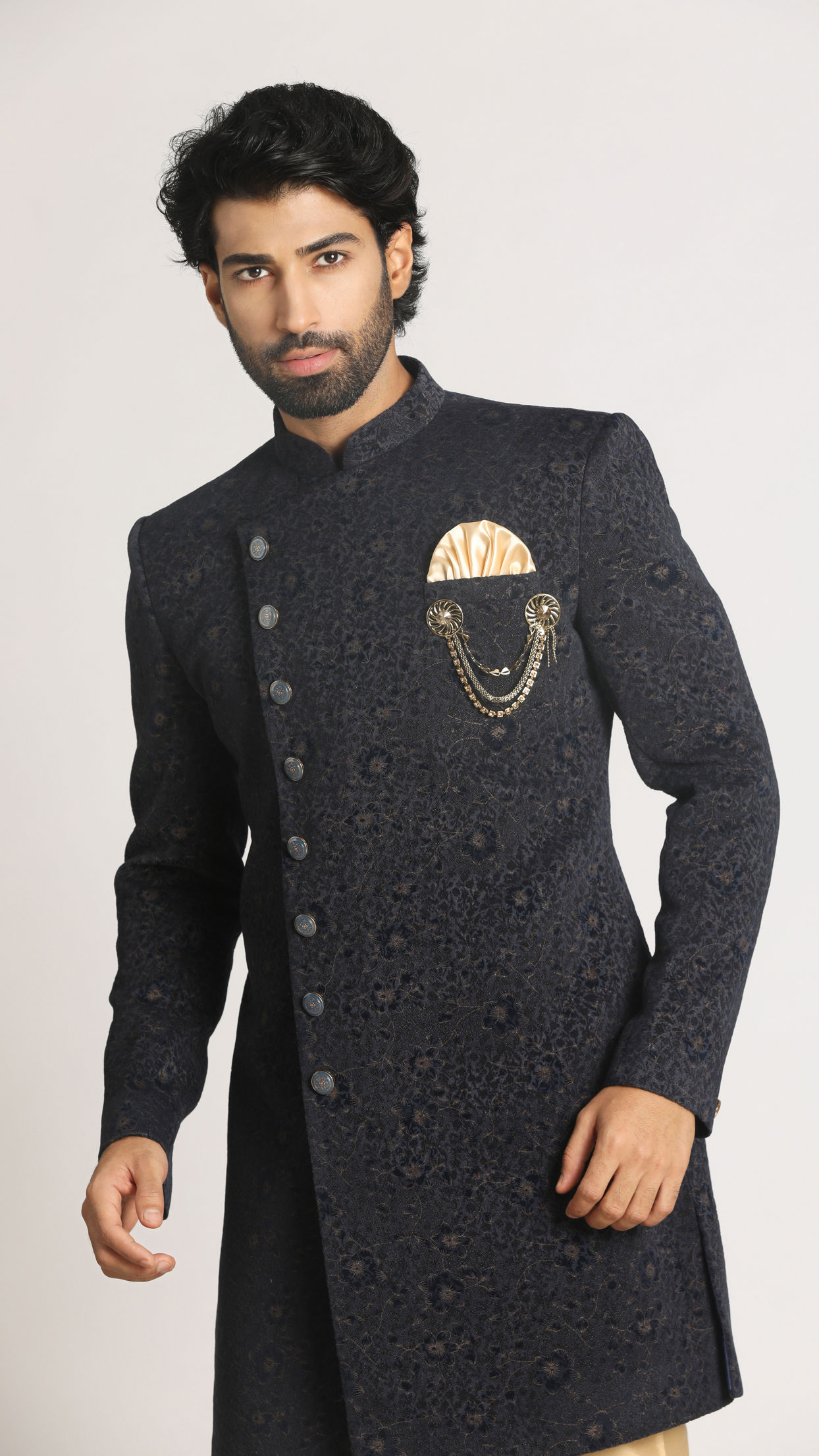 Buy Dark Blue Achkan Indo Western Online in India @Manyavar - Indo ...