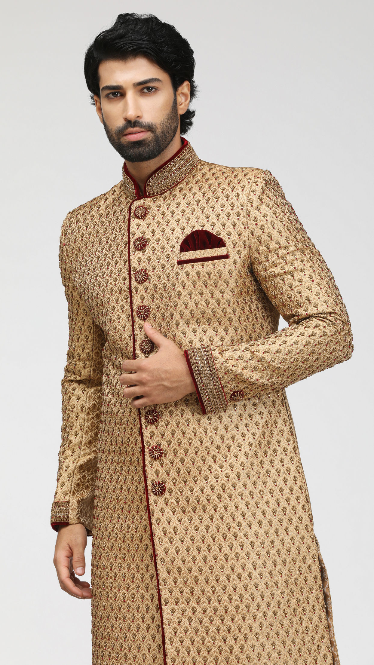 Buy Elegant Fawn Celebration Wear Sherwani Online in India @Manyavar ...