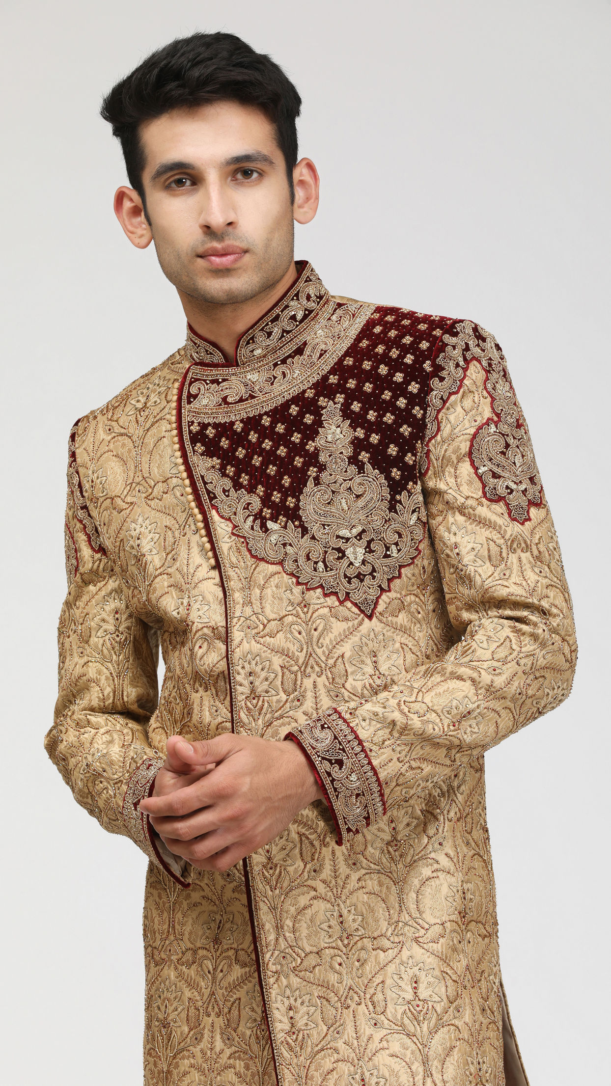 Buy Exquisitely Detailed Fawn Sherwani Online in India @Manyavar ...