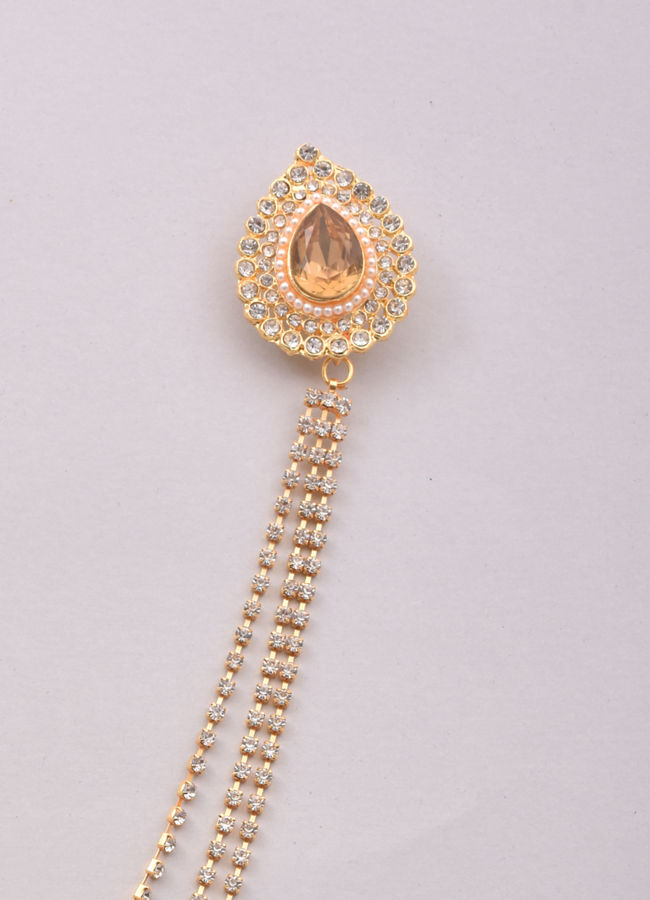 Buy Amber Yellow Gemstone And Diamante Studded Chain Brooch Online in ...
