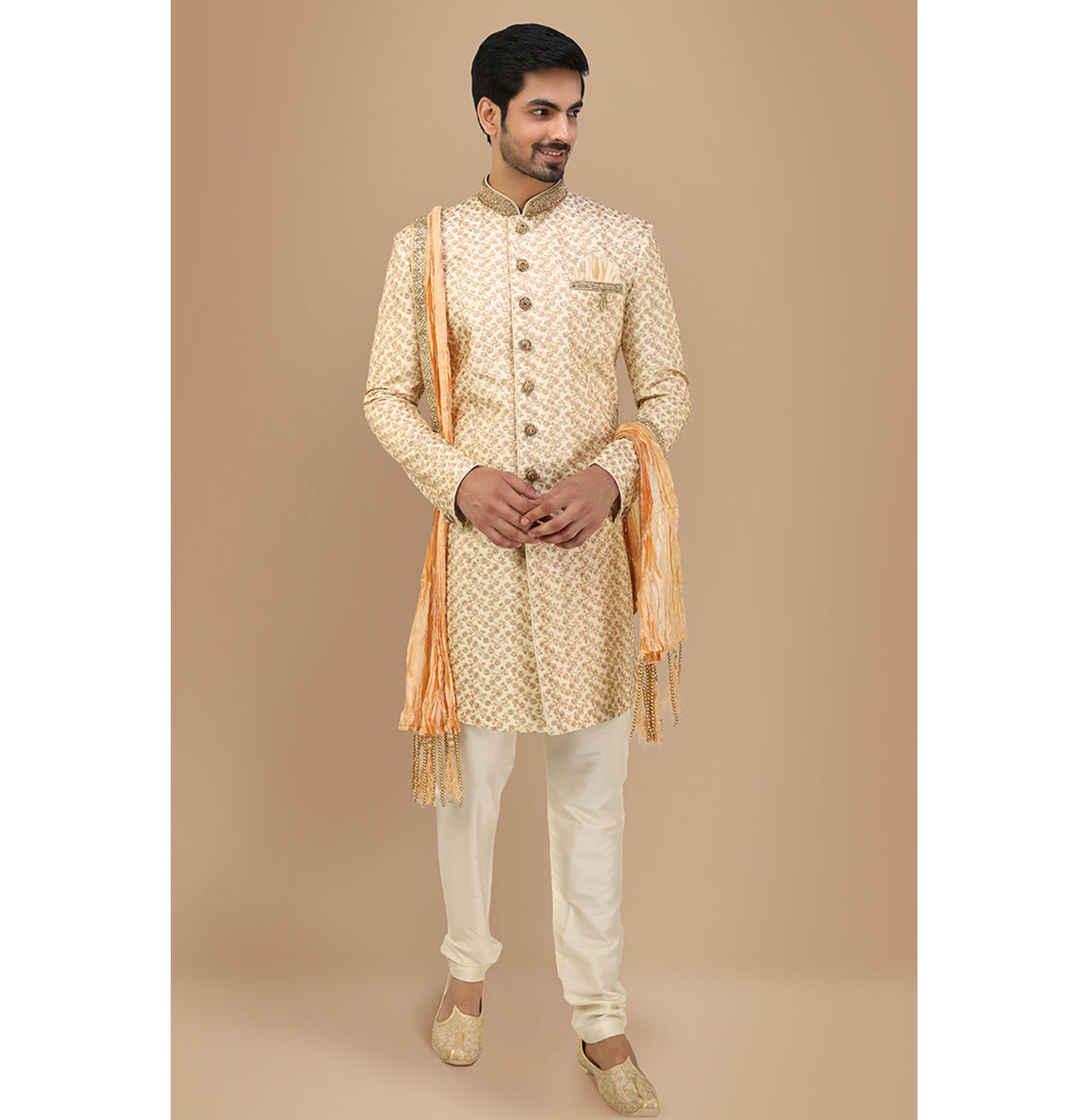 Buy Fashionable Cream Indo Western Set Online in the USA @Manyavar ...