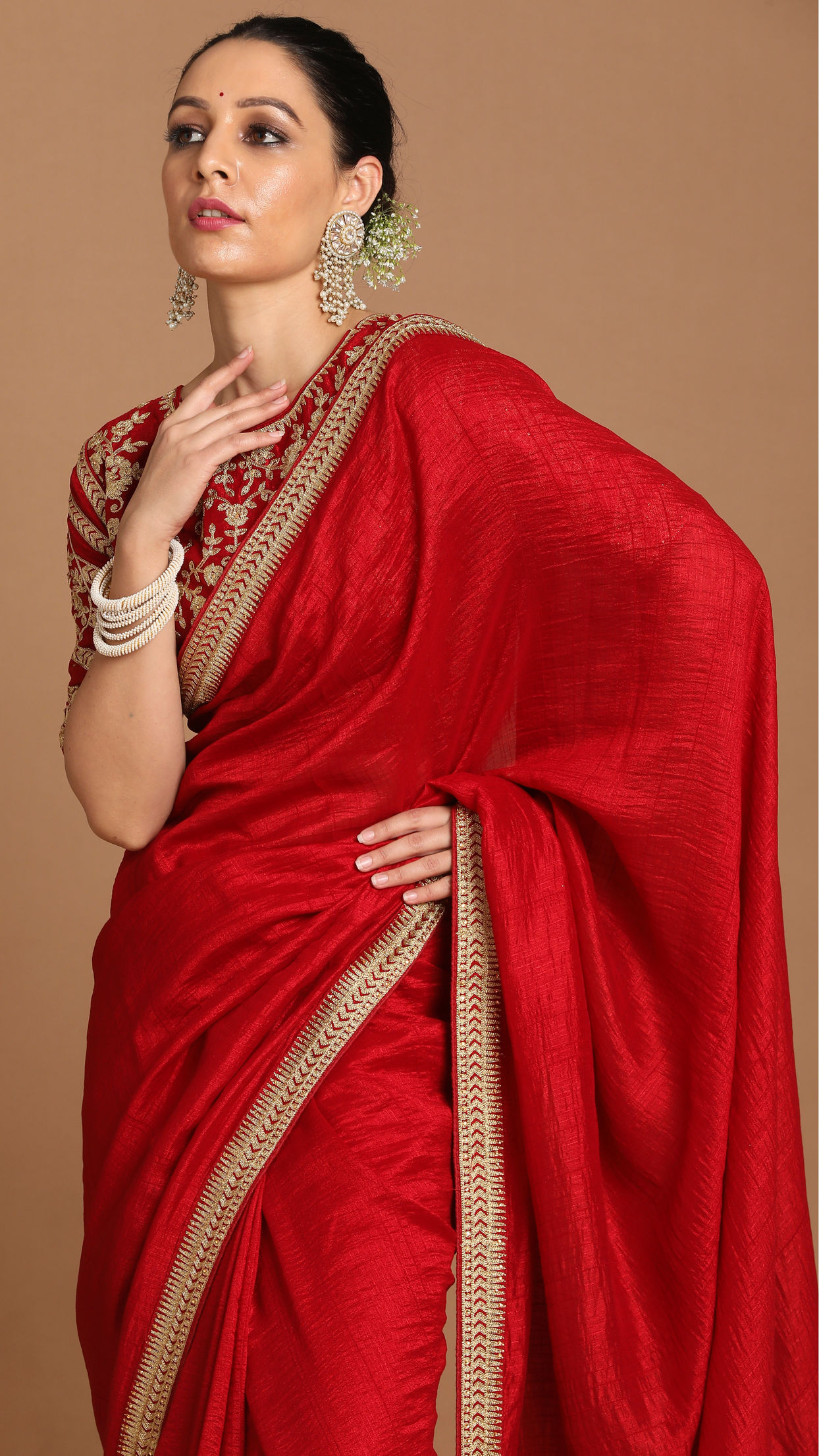 Buy Splendid Dark Red Saree Online in India @Mohey - Saree for Women