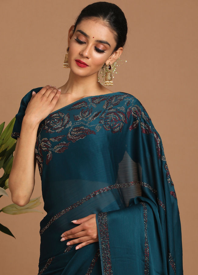 Buy Bold Blue Chiffon Saree Online in India @Mohey - Saree for Women