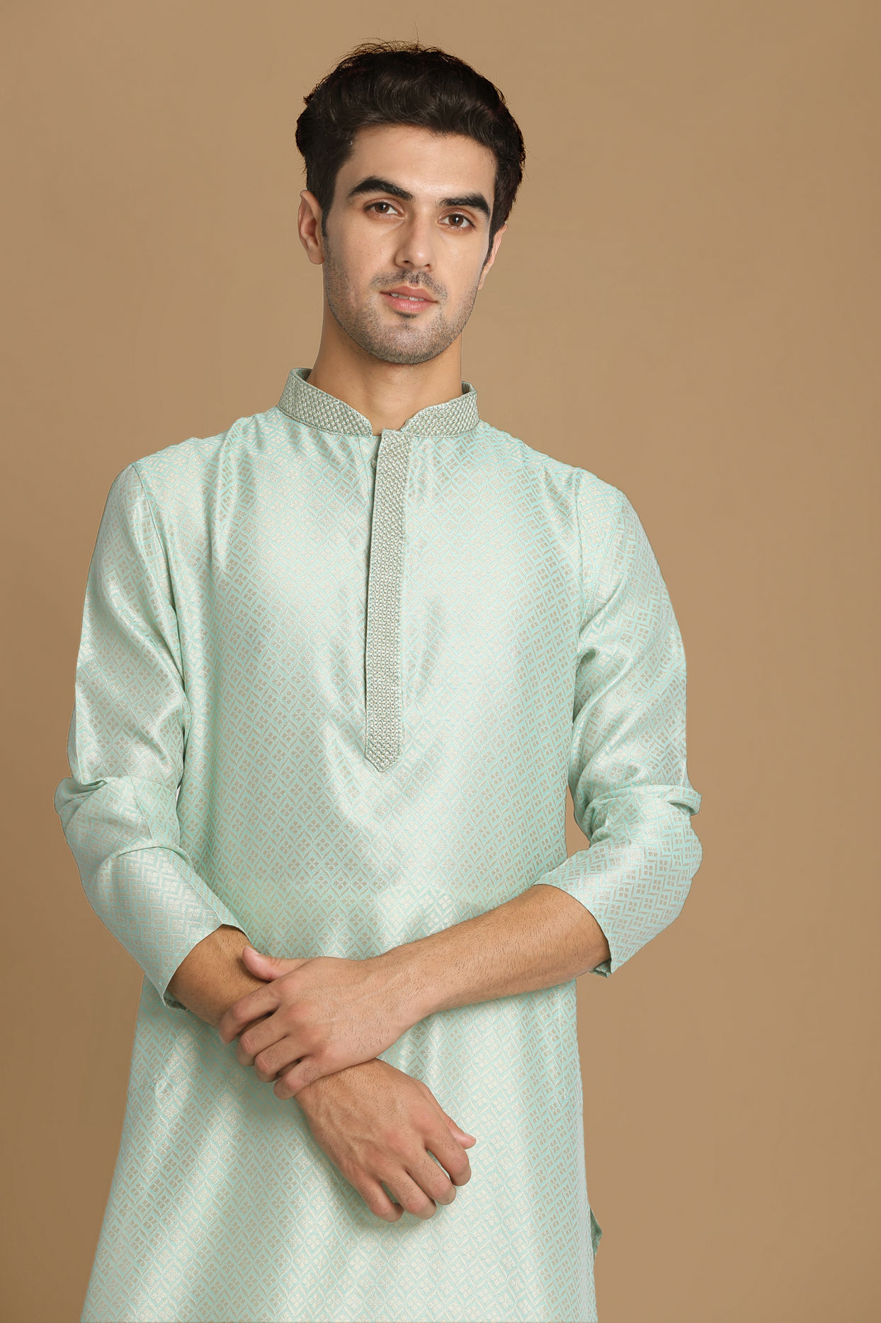 Buy Pastel Green Self Design Kurta Pajama Online in India @Manyavar ...