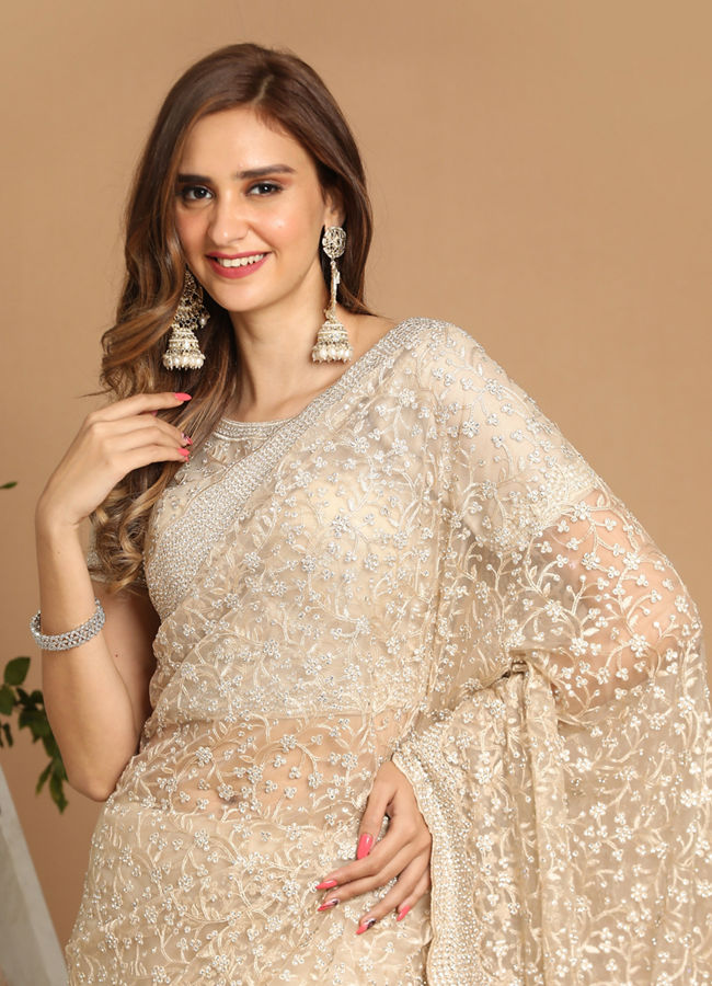 Buy Glamorous Fawn Saree Online in the USA @Mohey - Saree for Women