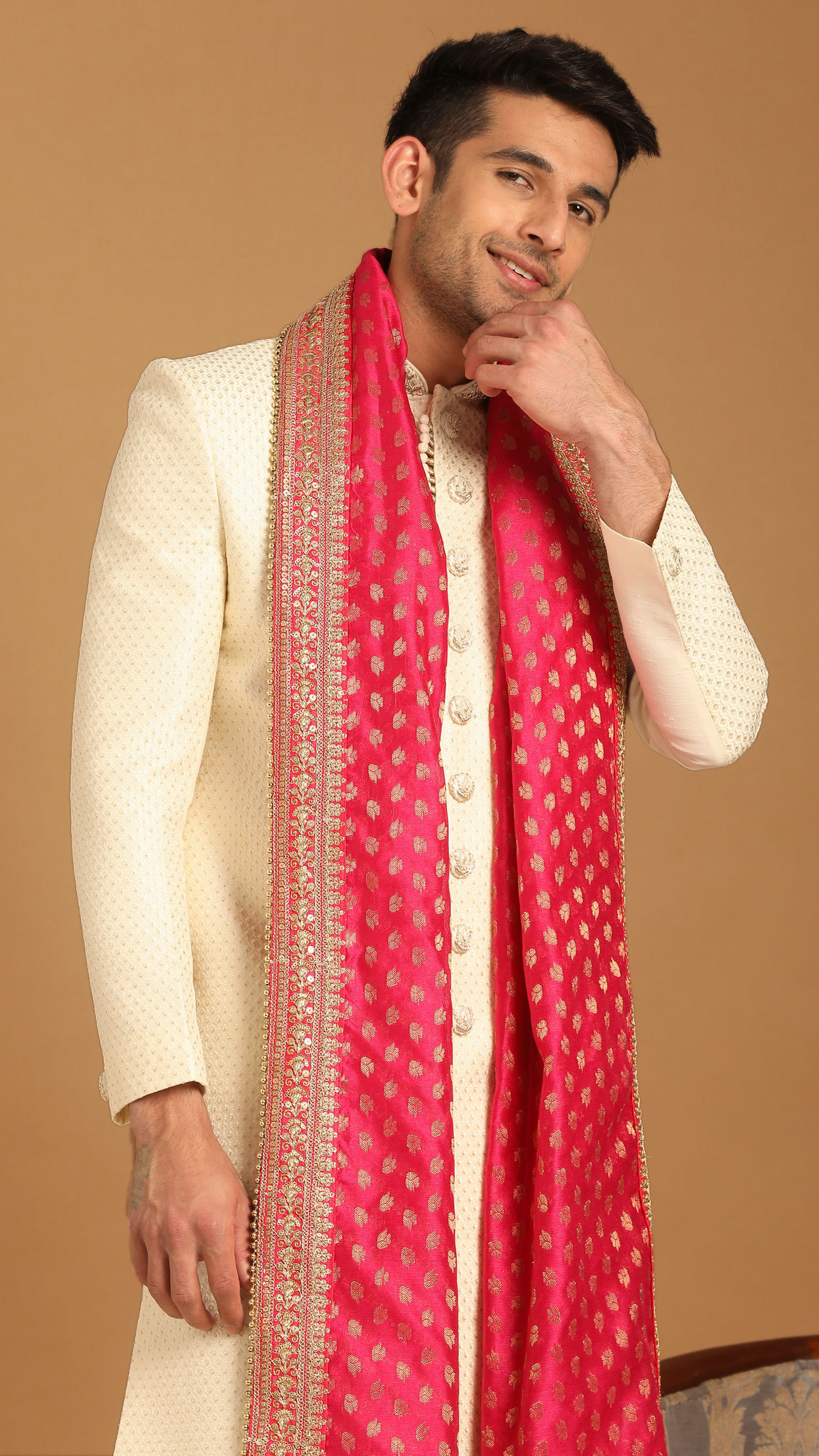 Buy Charismatic Cream Sherwani Online in India @Manyavar - Sherwani for Men