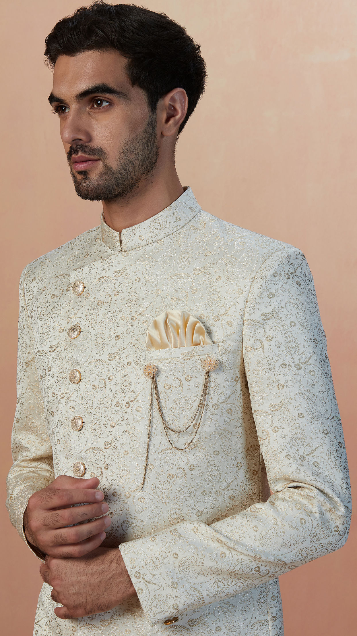Buy Light Cream Paisley Indo Western Online in India @Manyavar - Indo ...