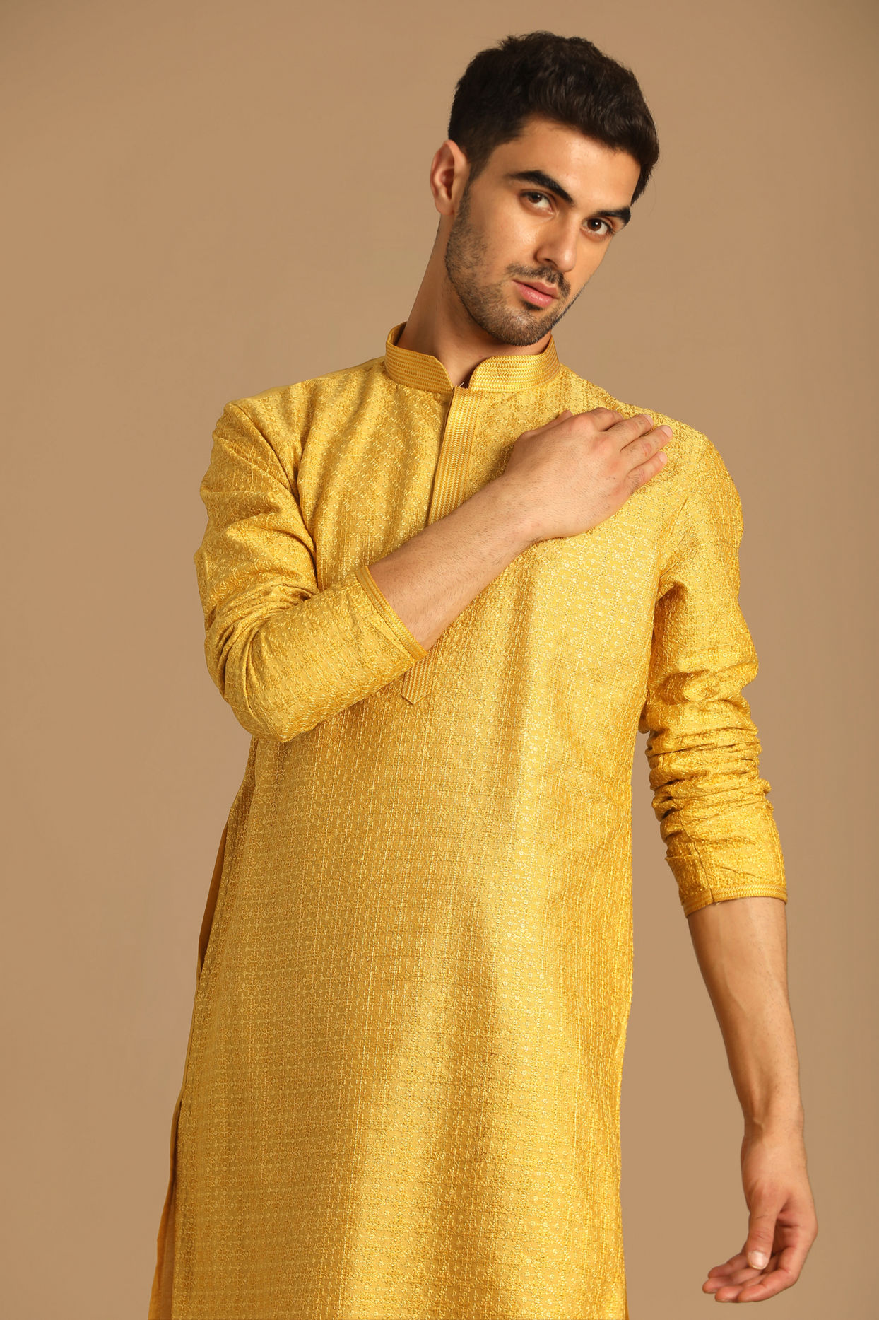 Buy Smart Fit Mustard Kurta Set Online in India @Manyavar - Kurta ...