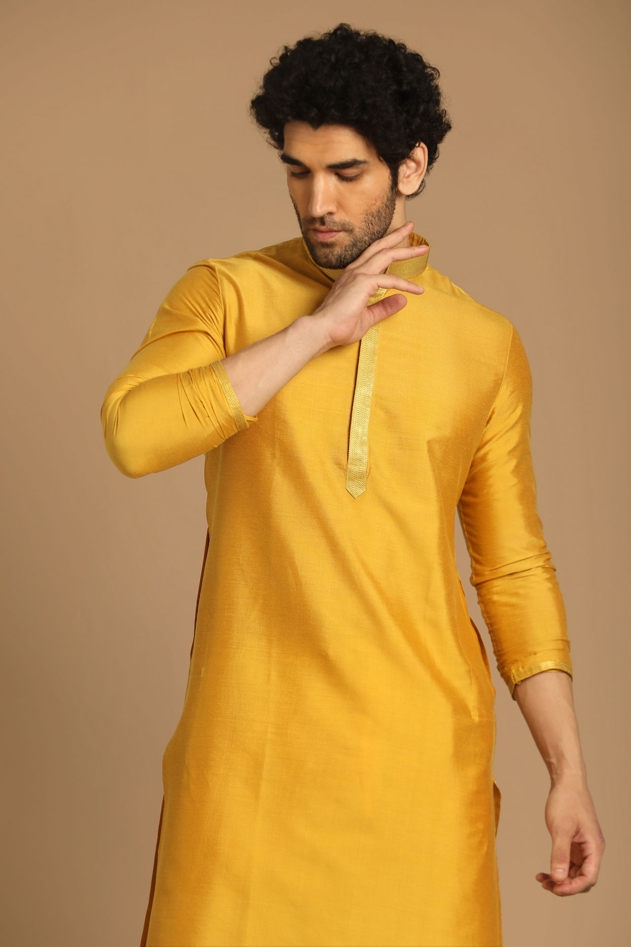 Buy Golden Plain Kurta Set Online in India @Manyavar - Kurta Pajama for Men