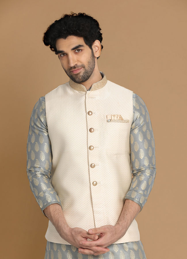 Buy Sea Shell White Self Design Modi Jacket Online in India @Manyavar ...
