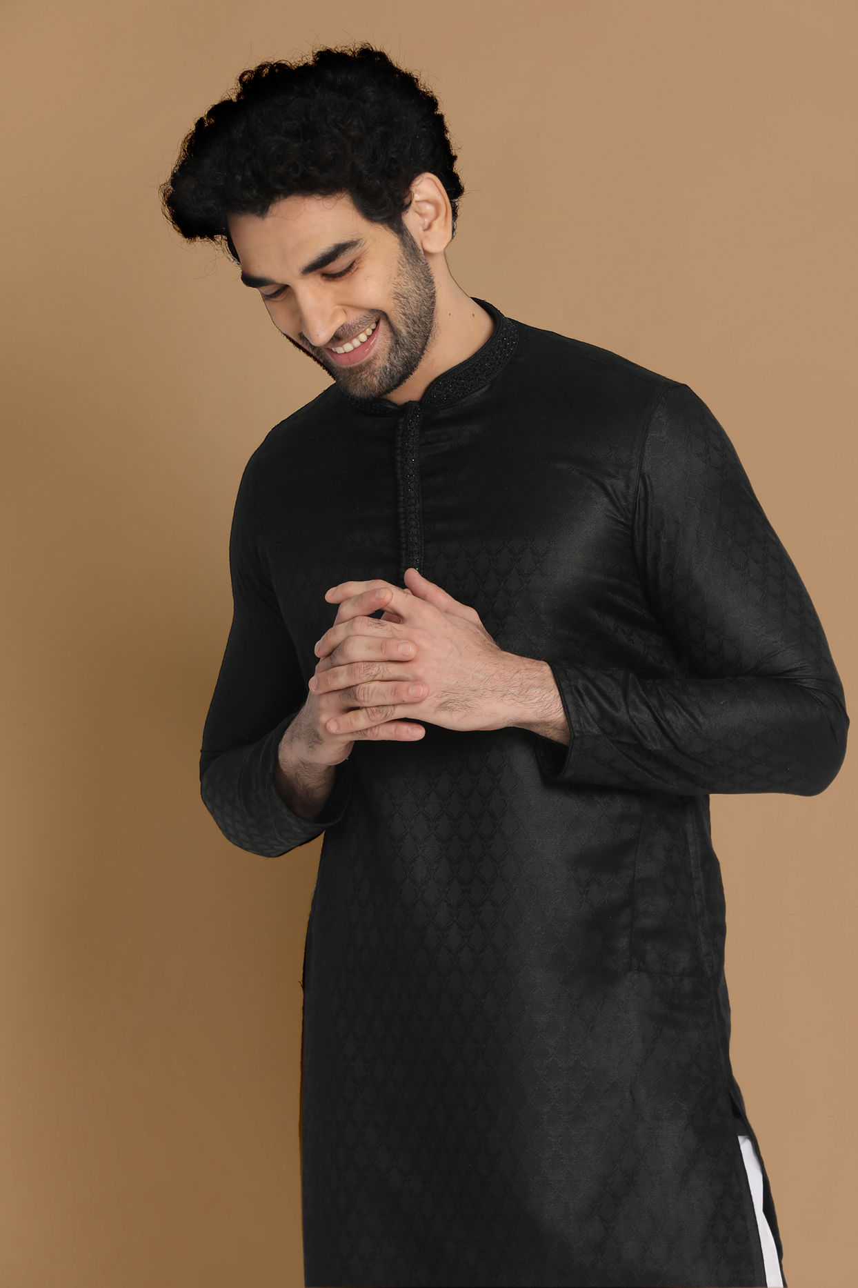 Buy Black Self Design Kurta Pajama Online in the USA @Manyavar - Kurta ...