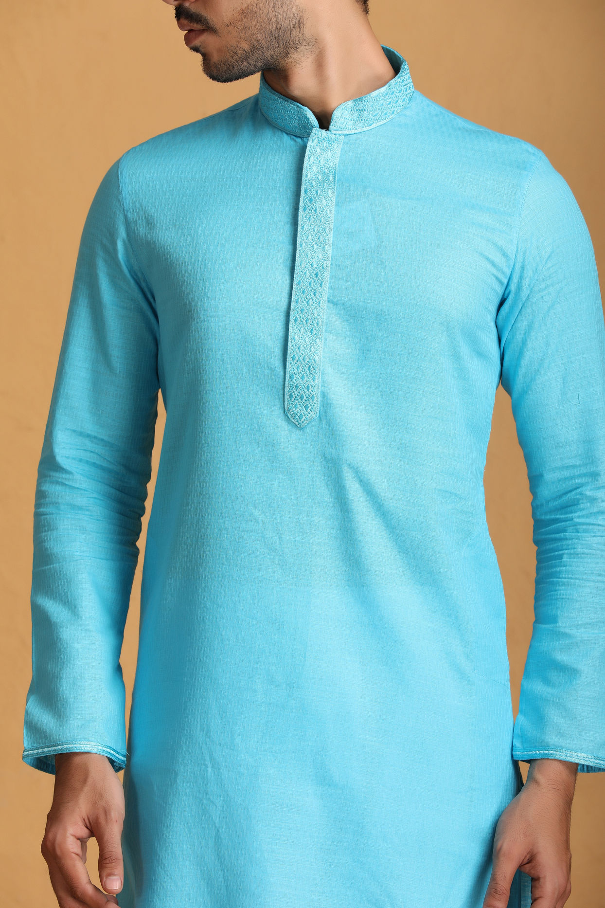Buy Ocean Blue Self Design Kurta Set Online in India @Manyavar - Kurta ...