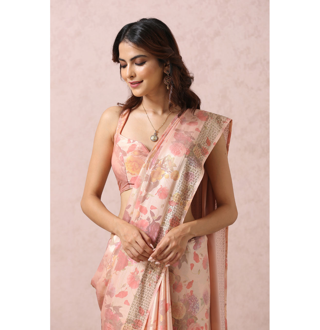 Buy Pink Floral Printed Saree Online in India @Mohey - Saree for Women