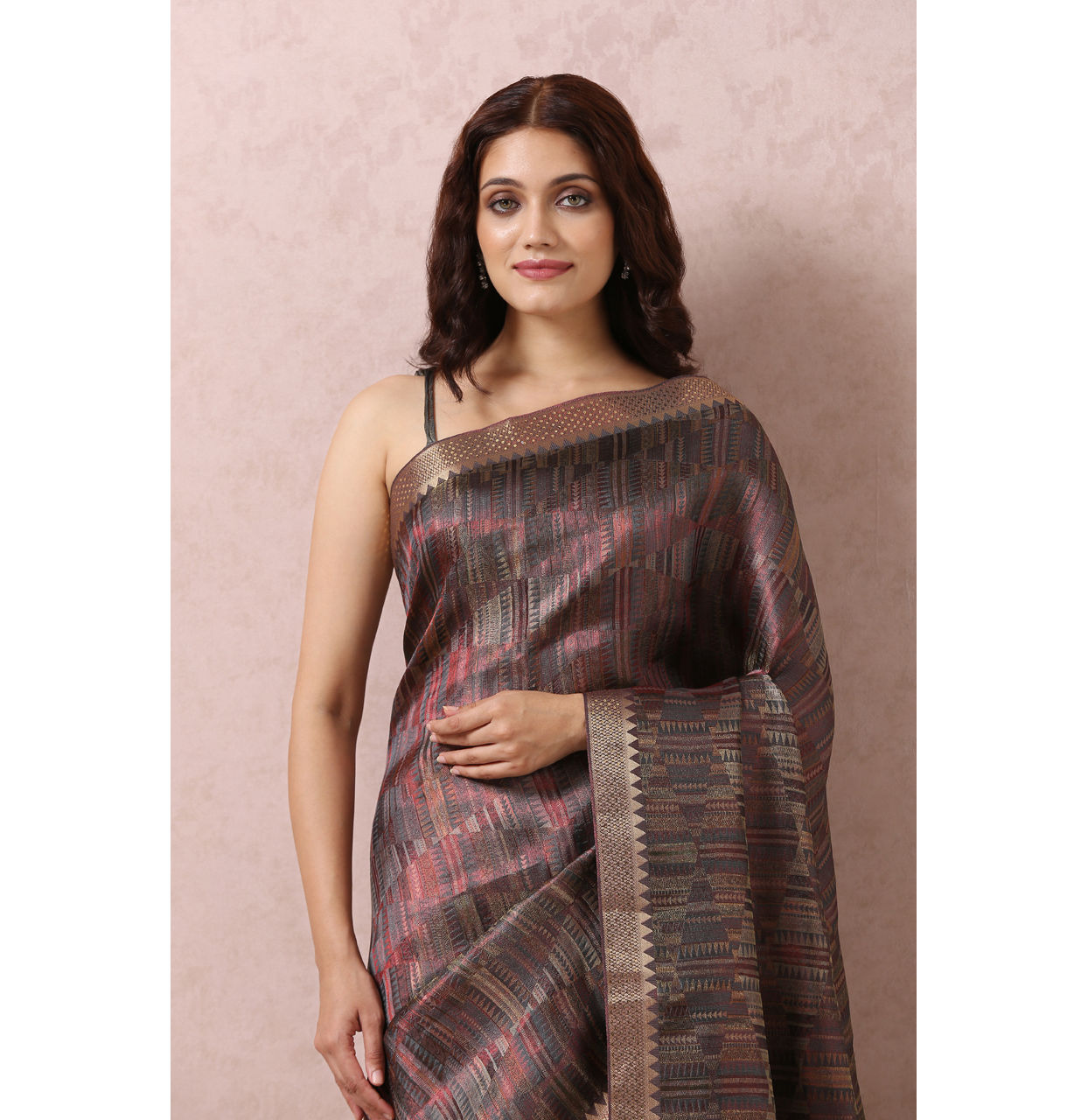 Buy Rust Red Saree With Golden Border Online in India @Mohey - Saree ...